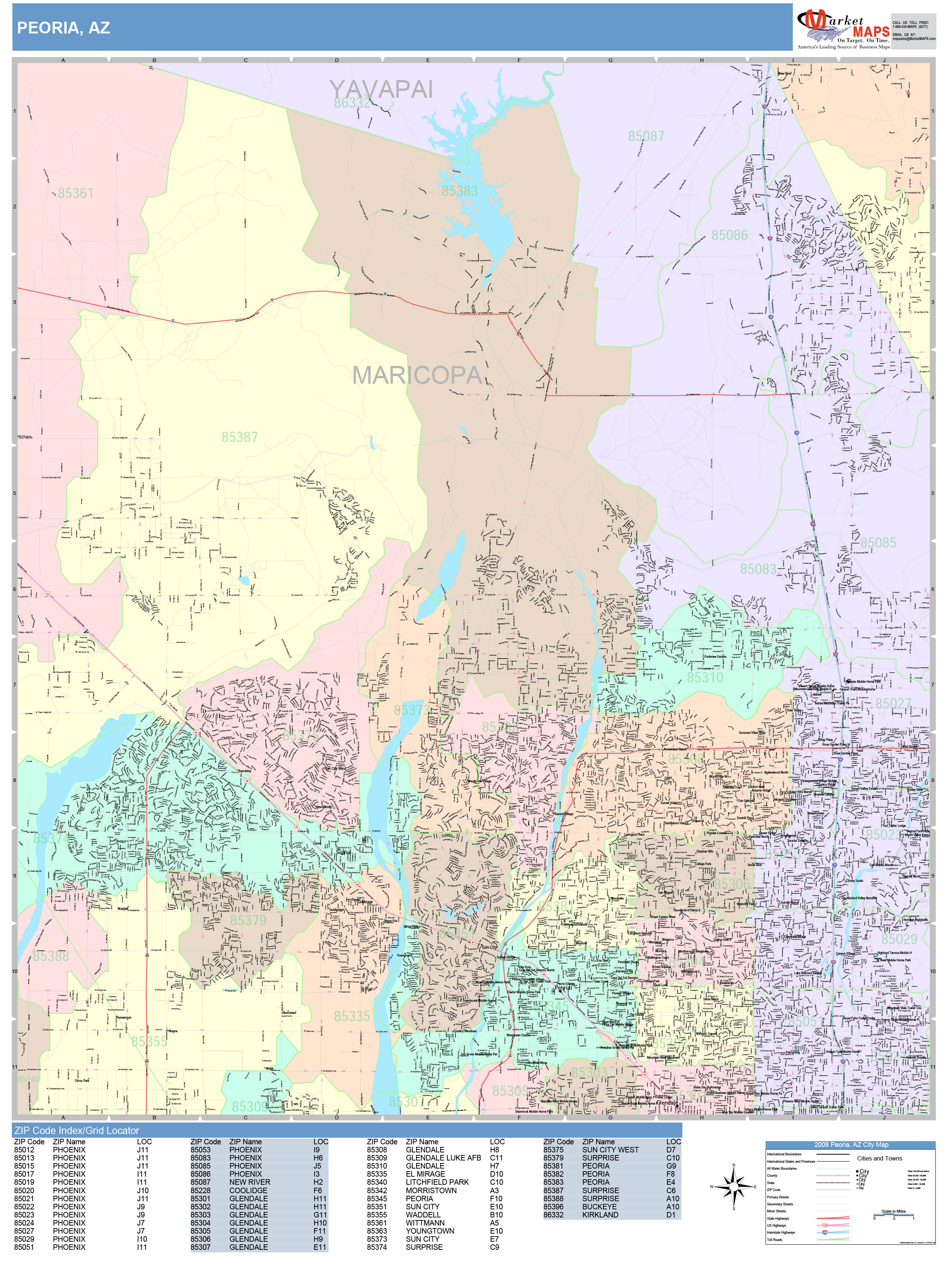 Peoria Arizona Wall Map (Color Cast Style) by MarketMAPS - MapSales.com