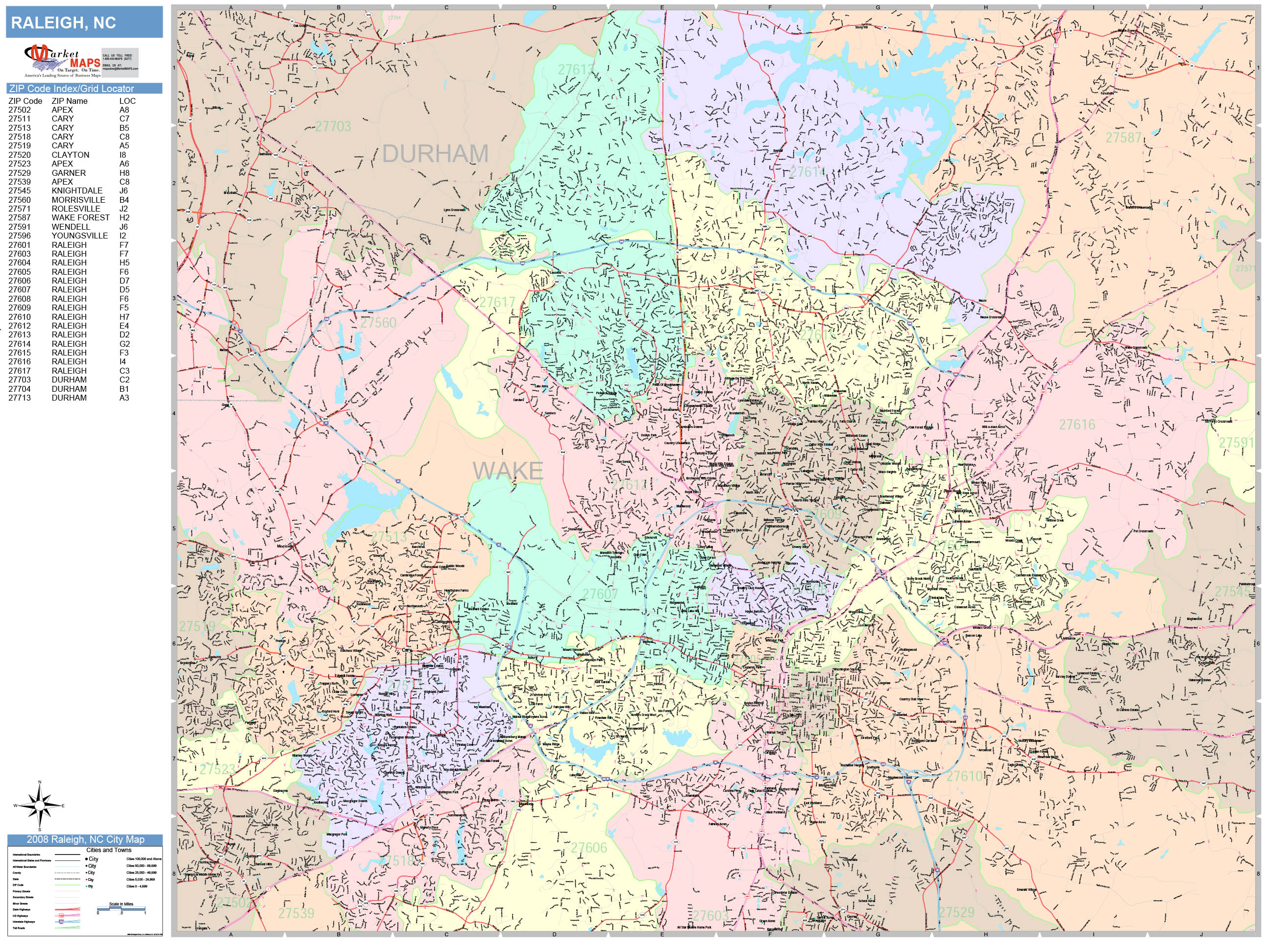 Raleigh North Carolina Wall Map (Color Cast Style) by MarketMAPS - MapSales