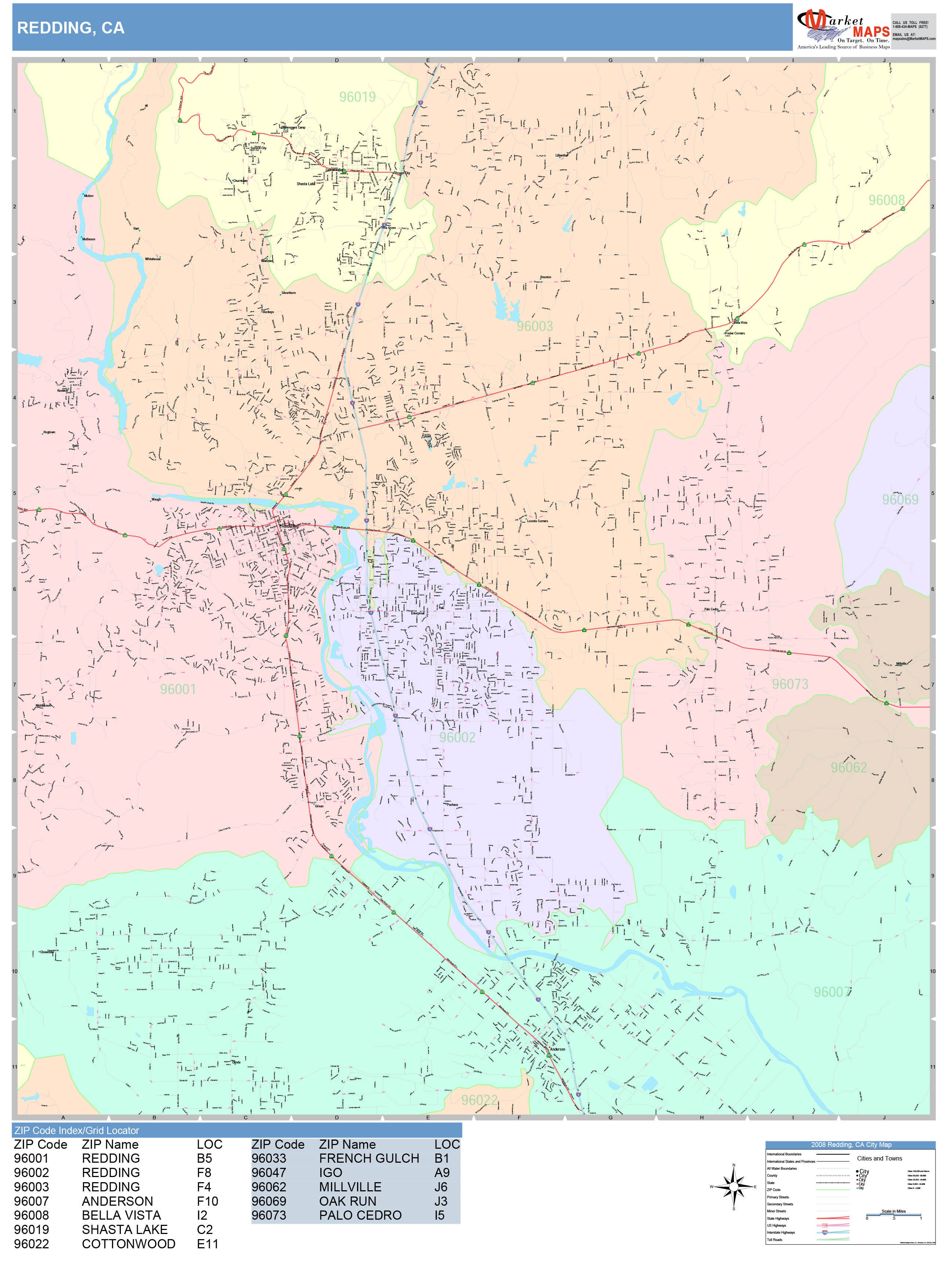 Redding California Wall Map (Color Cast Style) by MarketMAPS - MapSales