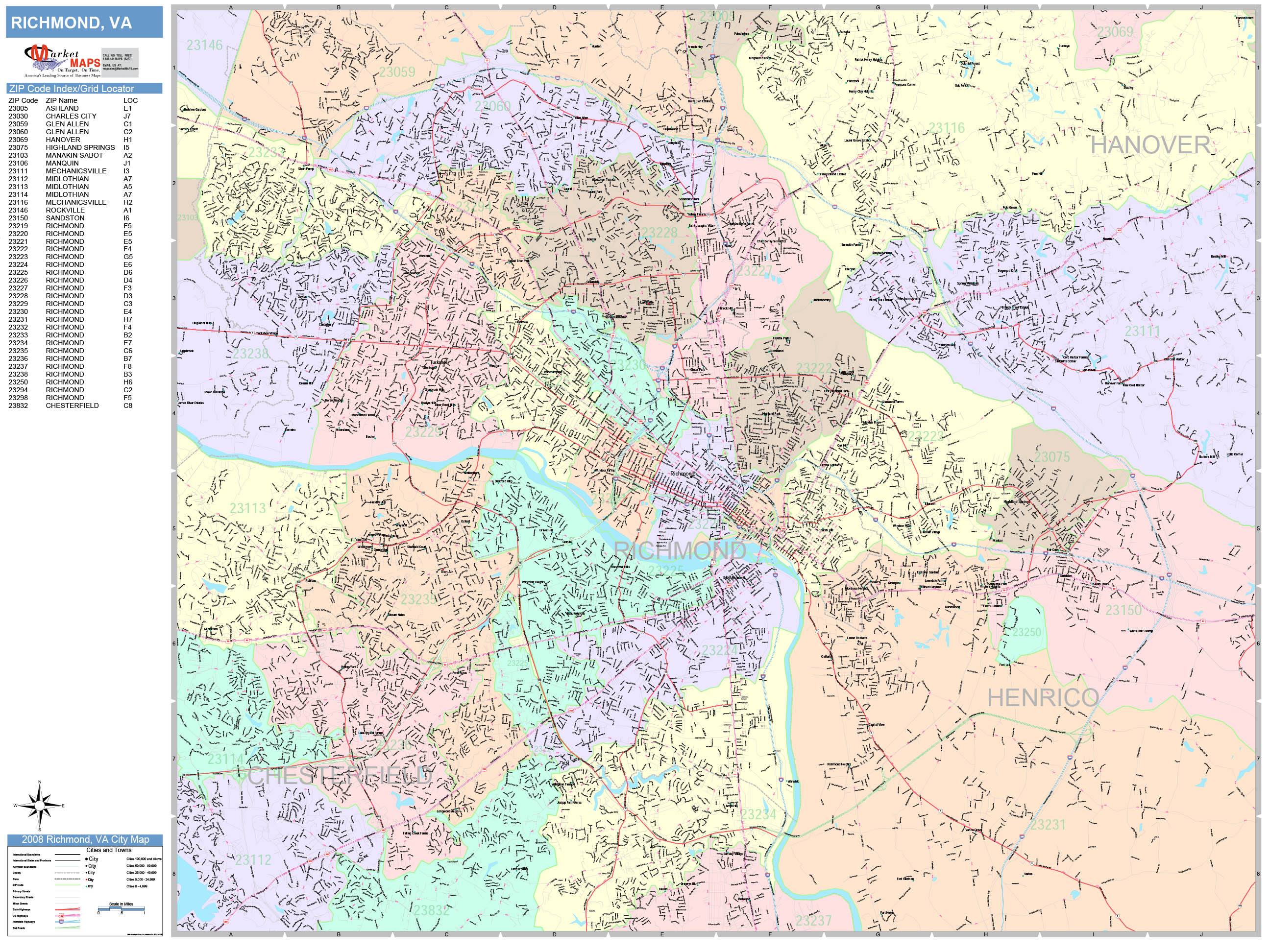 Richmond Virginia Wall Map (Color Cast Style) by MarketMAPS - MapSales