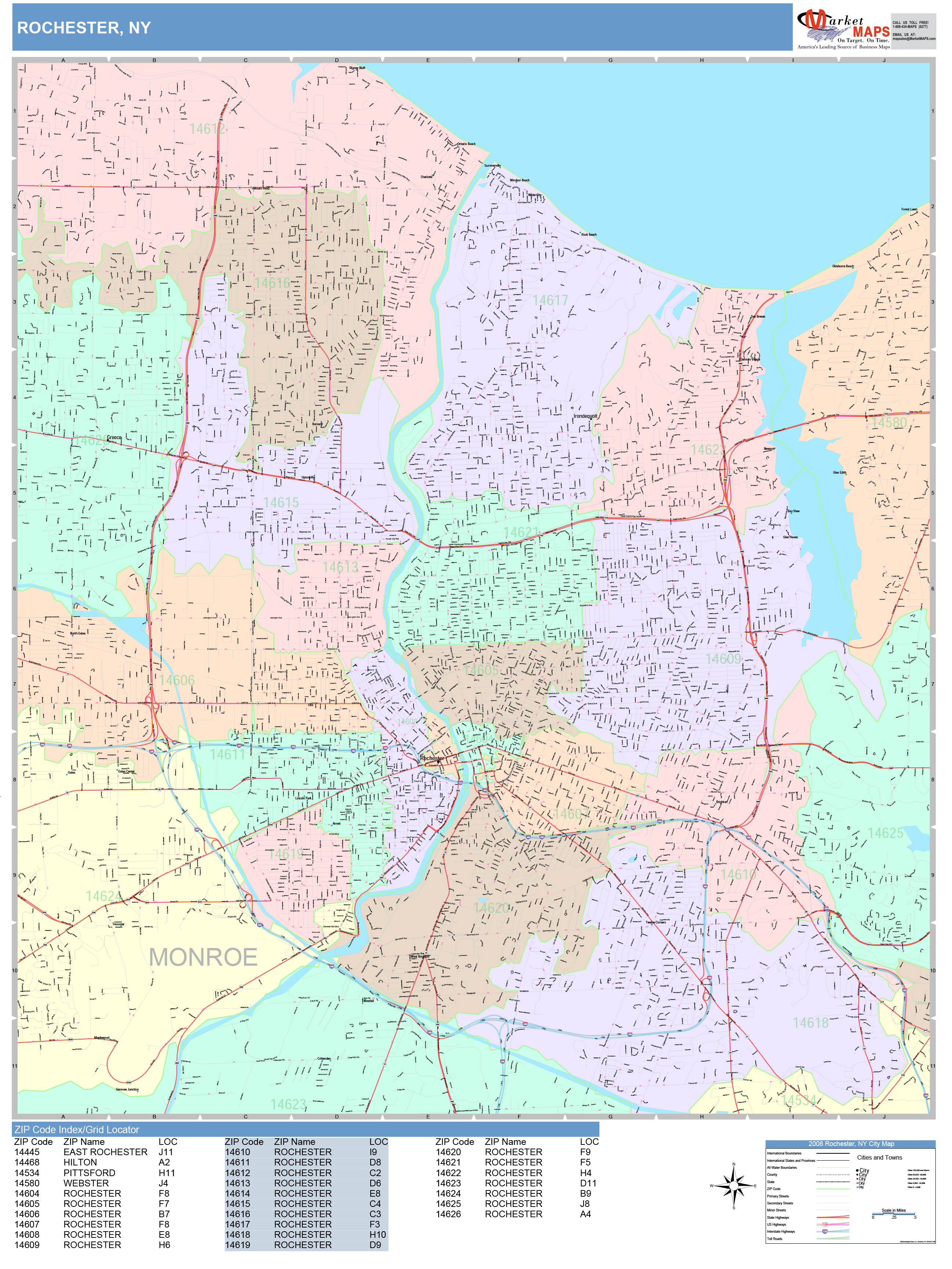 Rochester New York Wall Map (Color Cast Style) by MarketMAPS - MapSales