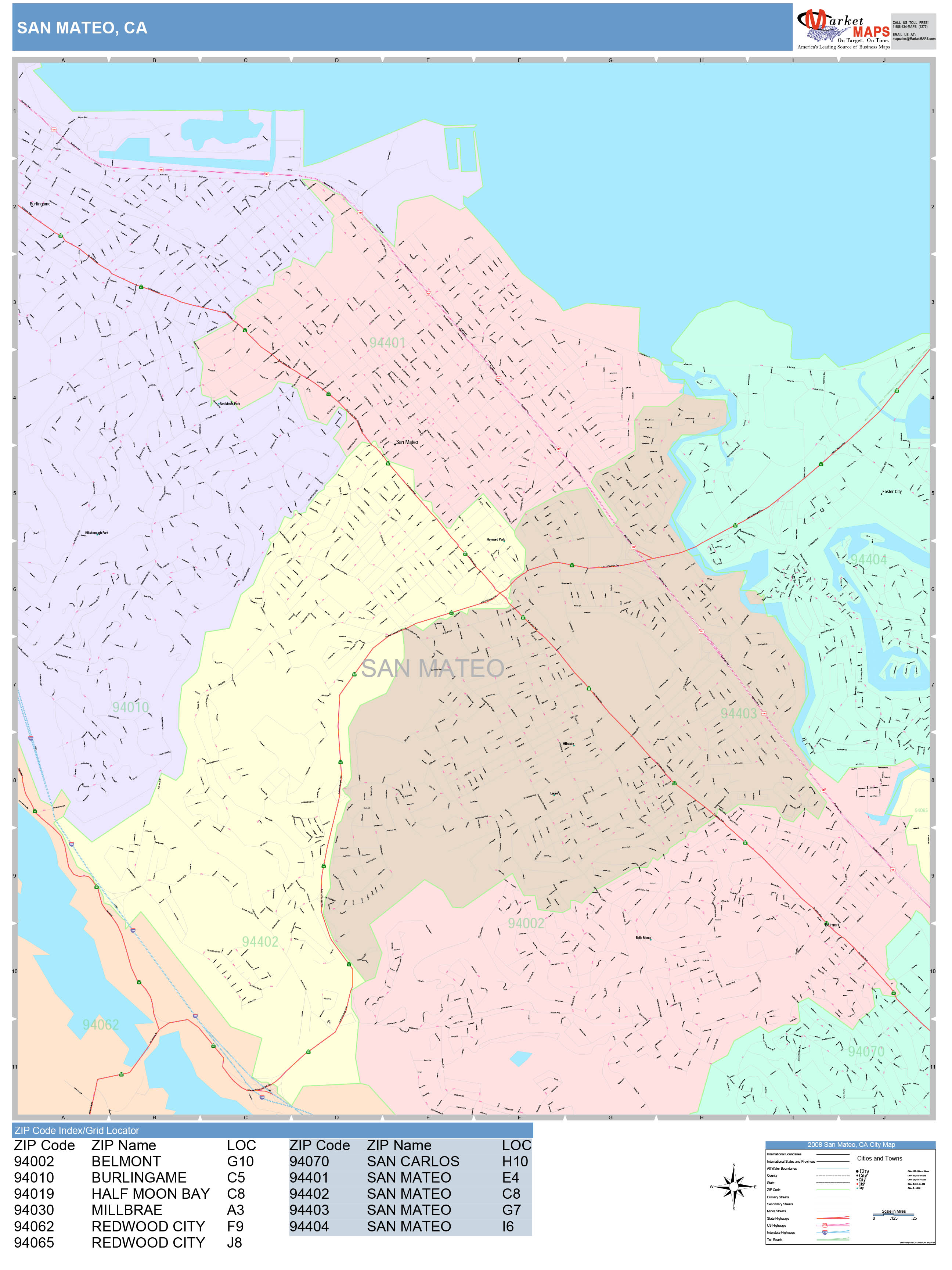 San Mateo California Wall Map (Color Cast Style) by MarketMAPS