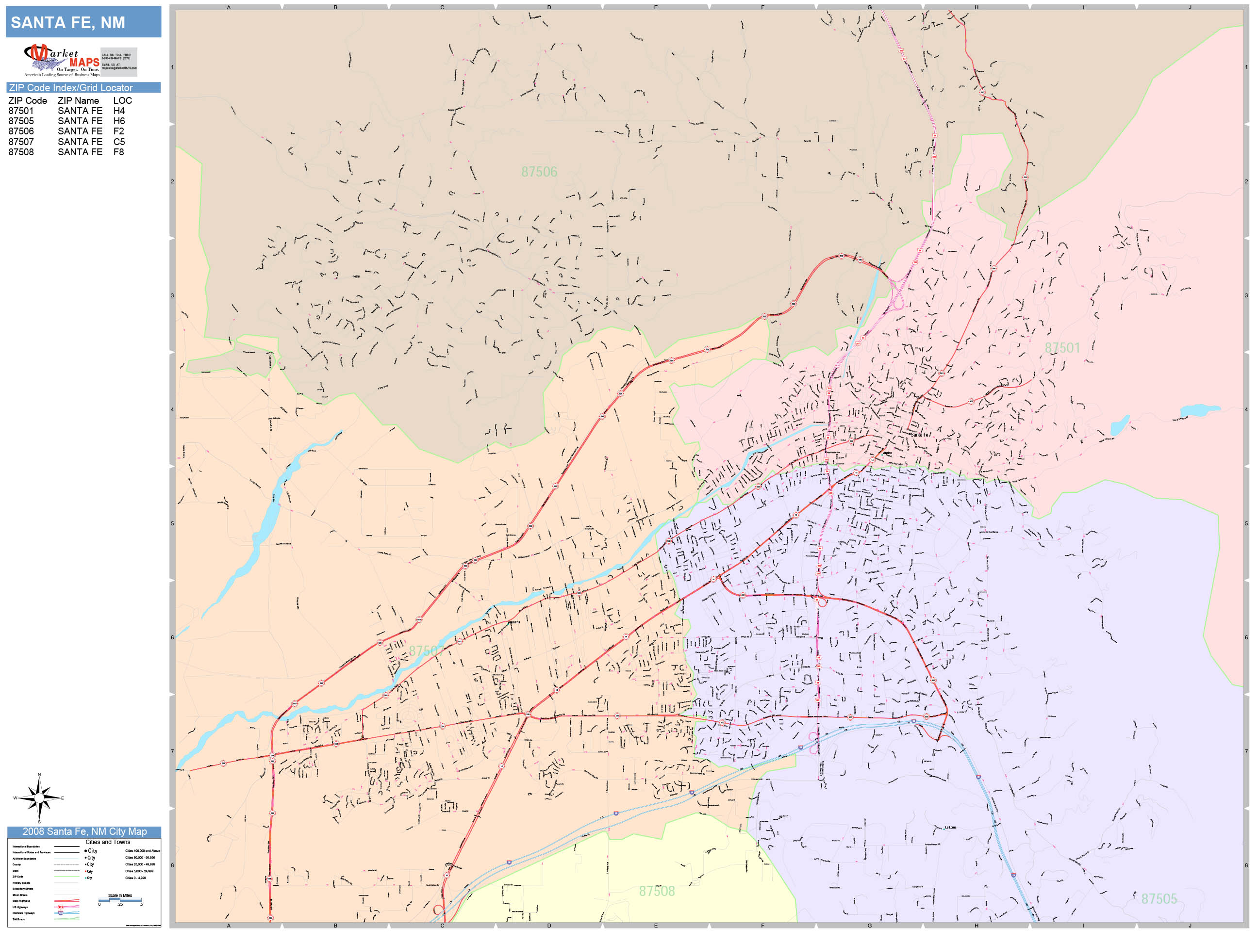 Santa Fe New Mexico Wall Map (Color Cast Style) by MarketMAPS ...