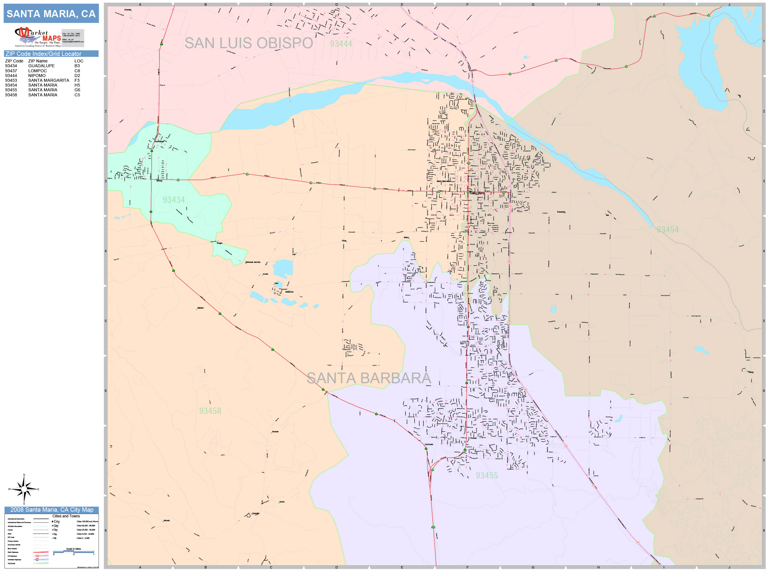 Santa Maria California Wall Map (Color Cast Style) by MarketMAPS