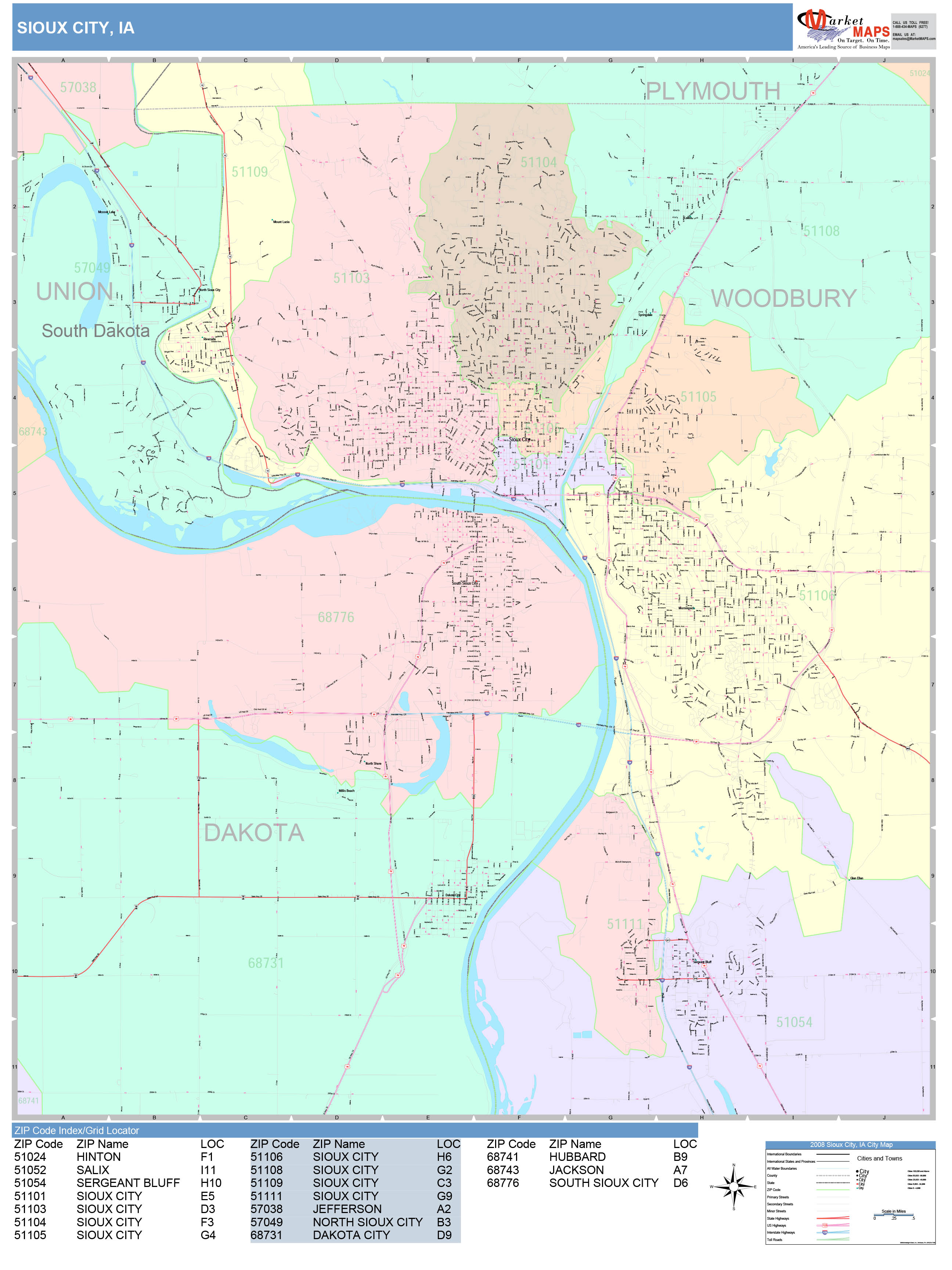 Sioux City Iowa Wall Map (Color Cast Style) by MarketMAPS - MapSales