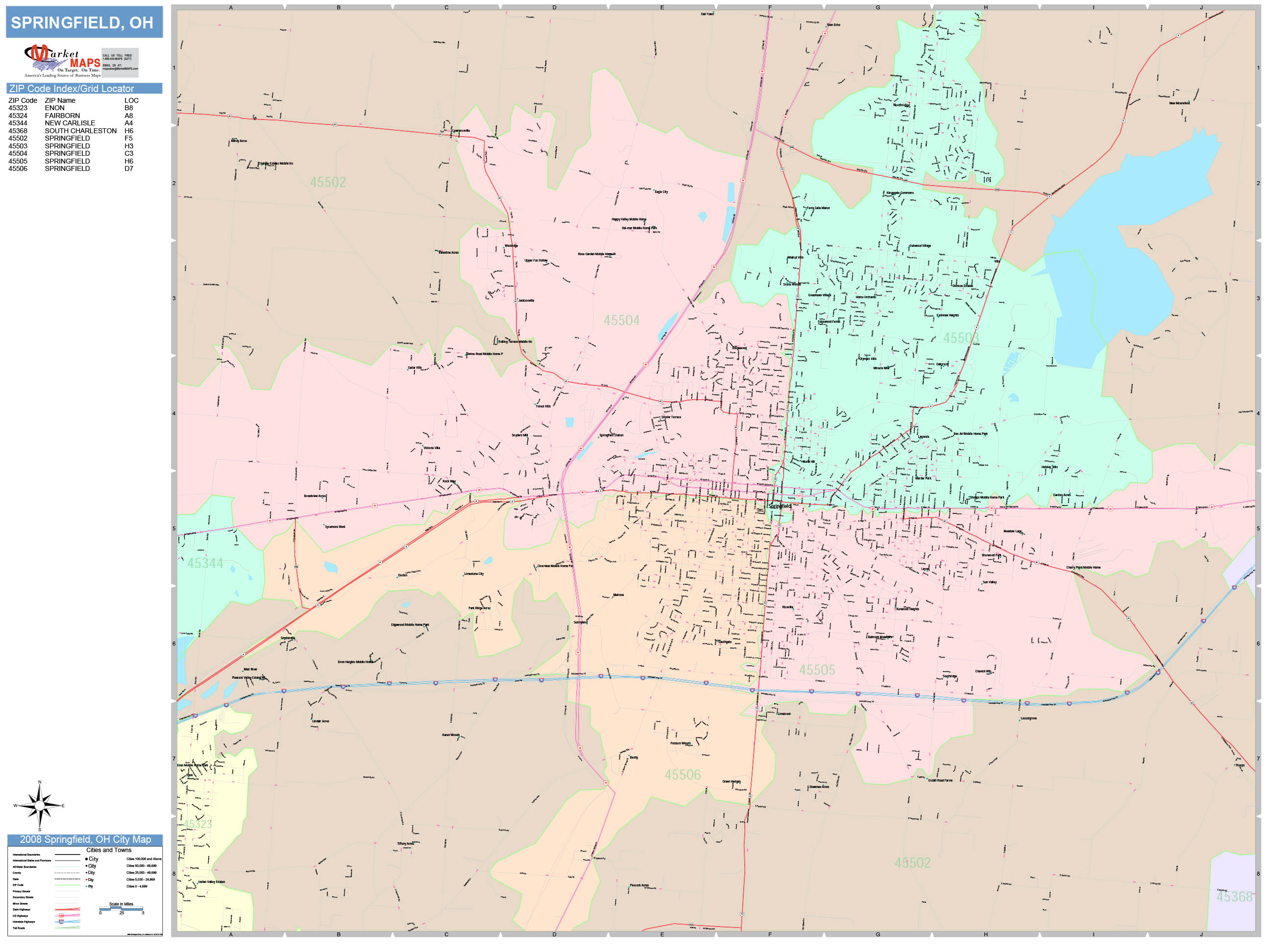 Springfield Ohio Wall Map (Color Cast Style) by MarketMAPS - MapSales.com