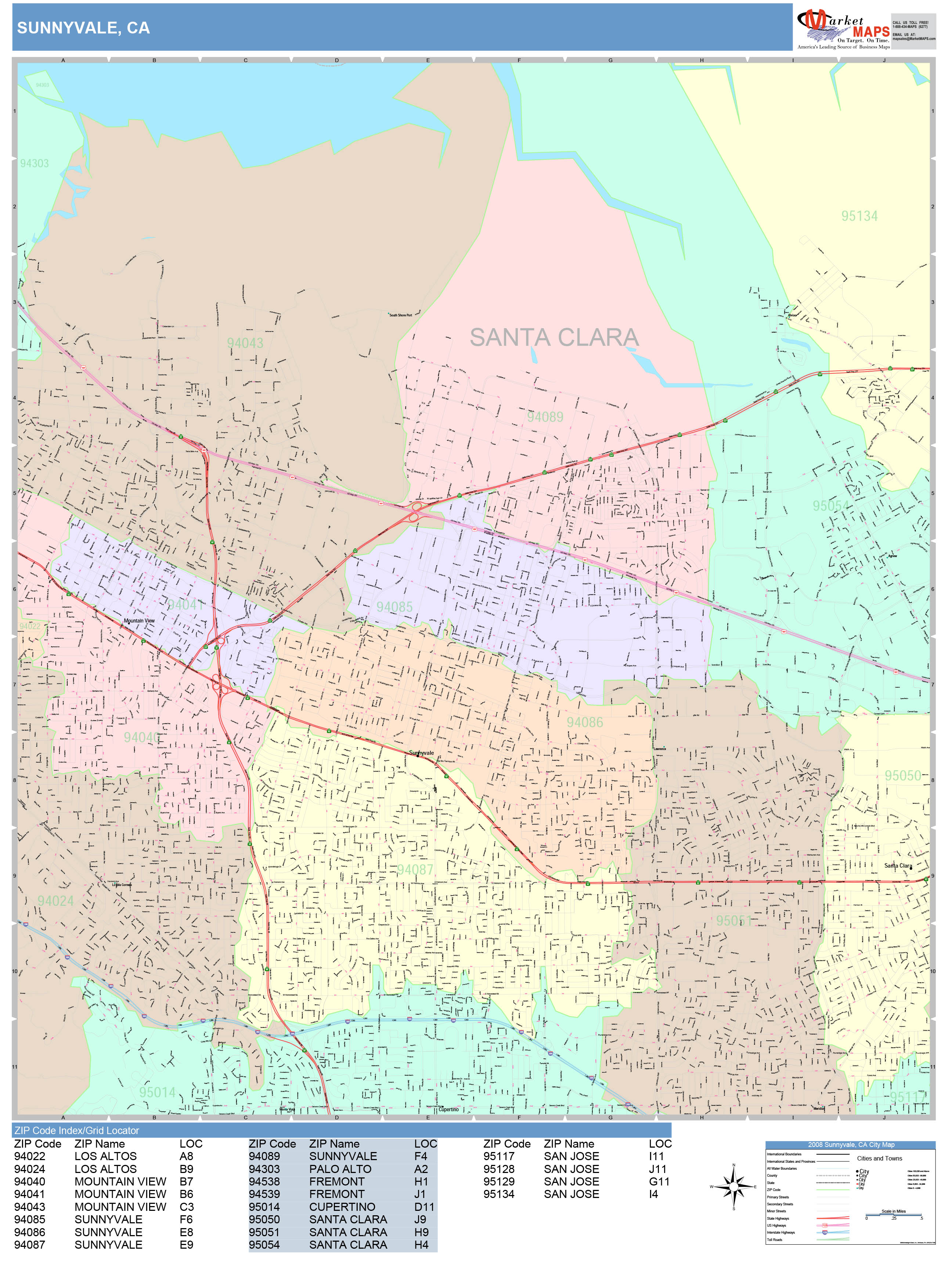 Sunnyvale California Wall Map (Color Cast Style) by MarketMAPS