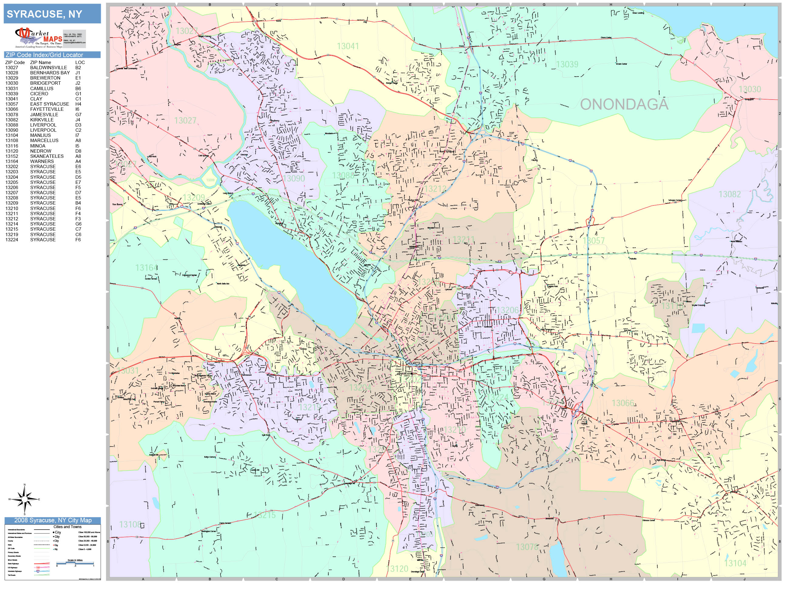 Syracuse New York Wall Map (Color Cast Style) by MarketMAPS - MapSales
