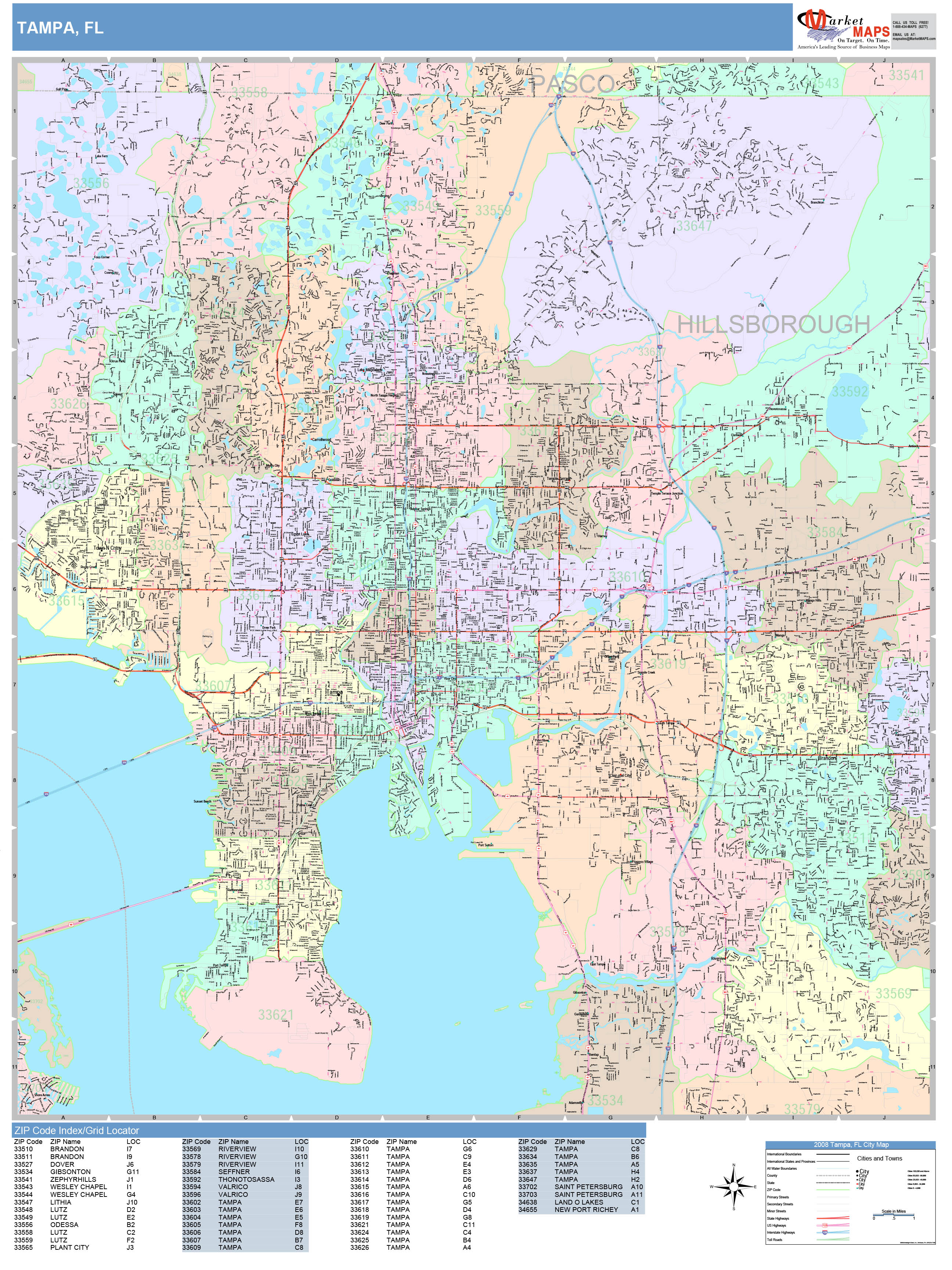 Tampa Florida Wall Map (Color Cast Style) by MarketMAPS - MapSales