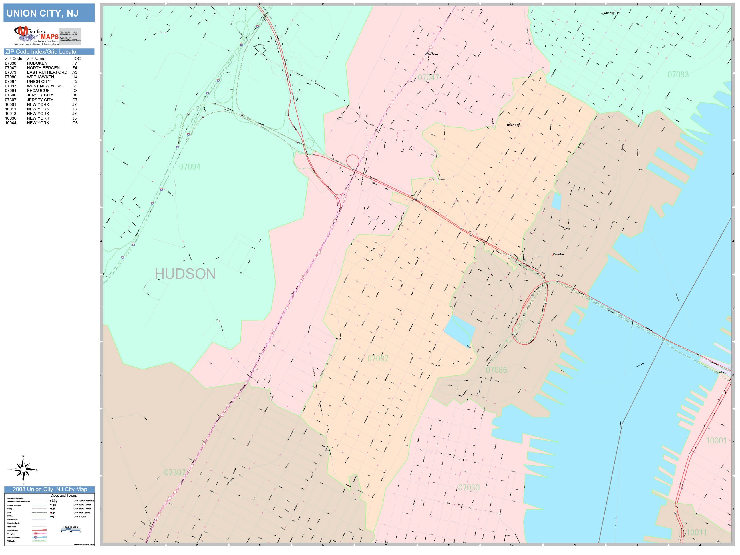 Union City New Jersey Wall Map (Color Cast Style) by MarketMAPS ...