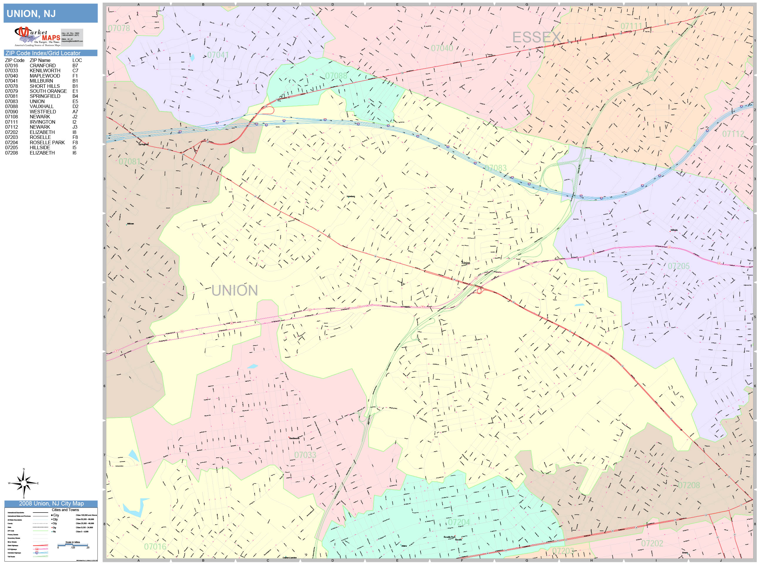 Union New Jersey Wall Map (Color Cast Style) by MarketMAPS - MapSales.com