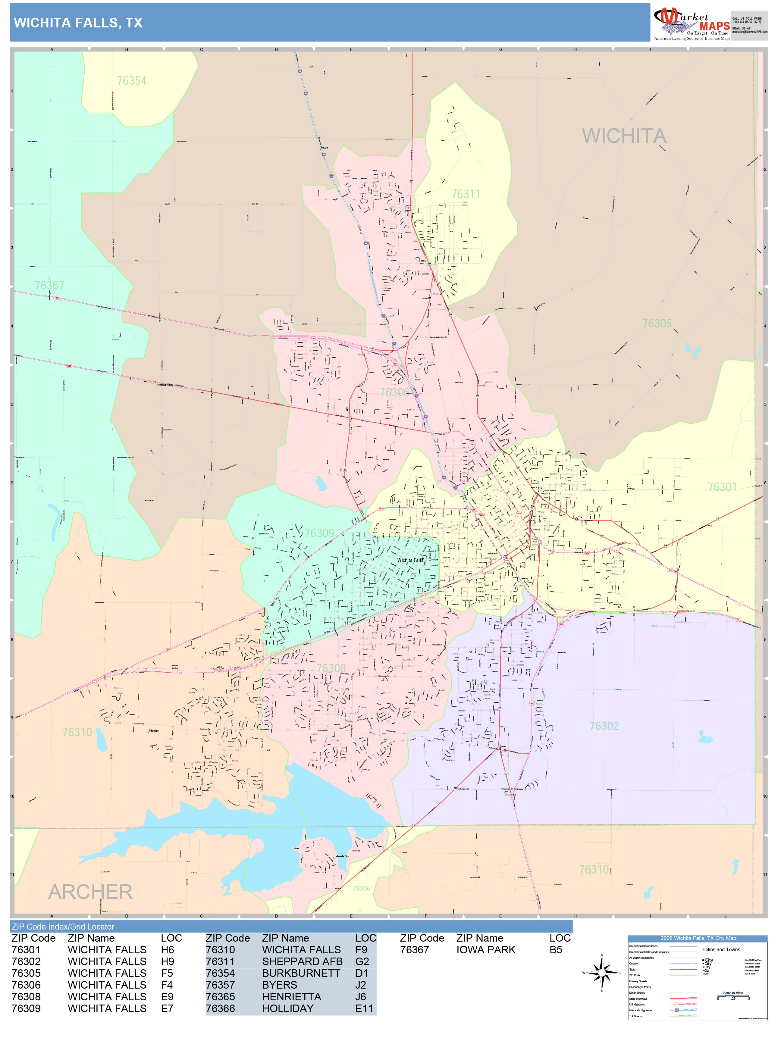 Wichita Falls Texas Wall Map (Color Cast Style) by MarketMAPS ...