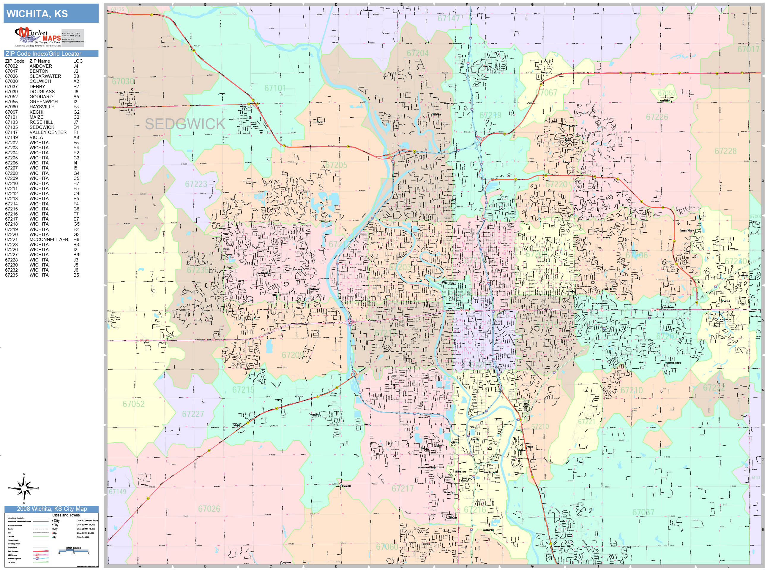Wichita Kansas Wall Map (Color Cast Style) by MarketMAPS - MapSales