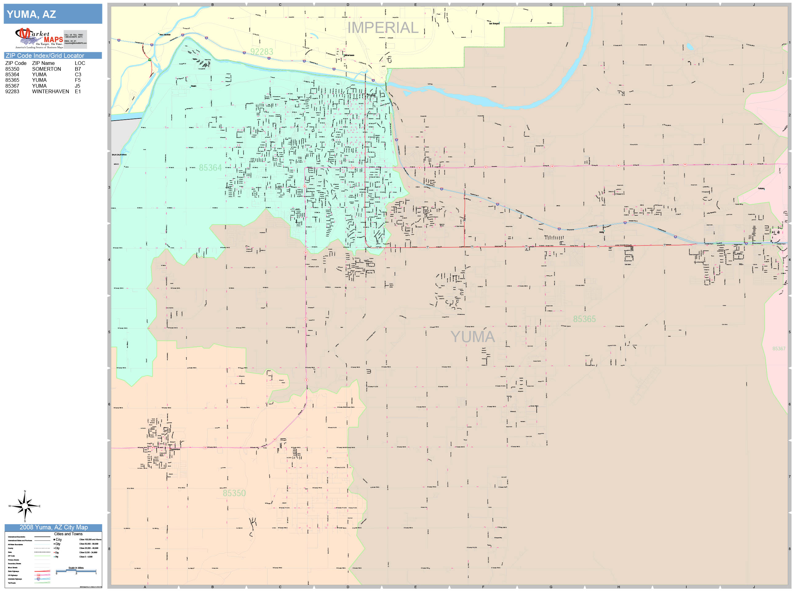 Yuma Arizona Wall Map (Color Cast Style) by MarketMAPS - MapSales