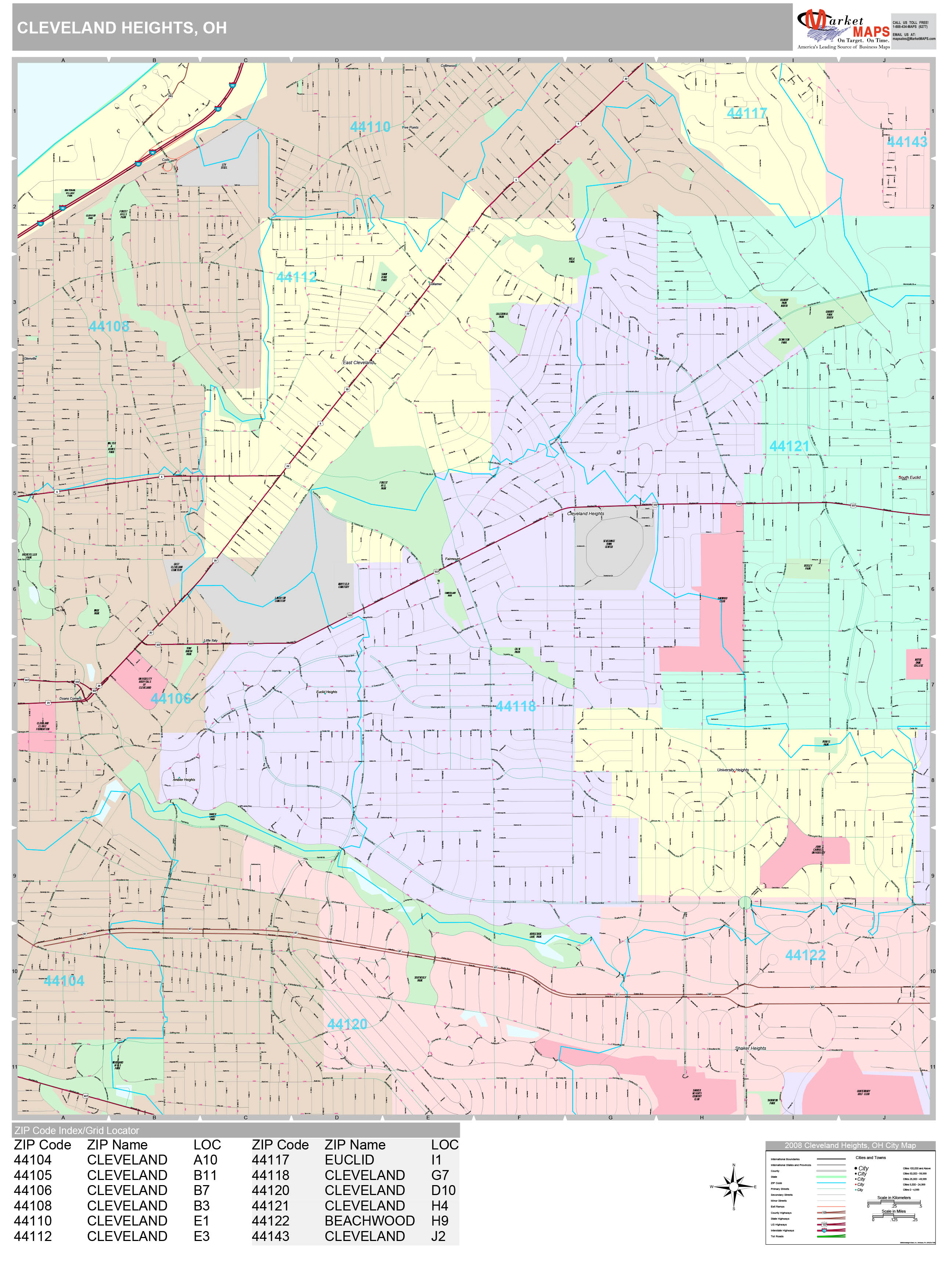 Cleveland Heights Ohio Wall Map (Premium Style) by MarketMAPS