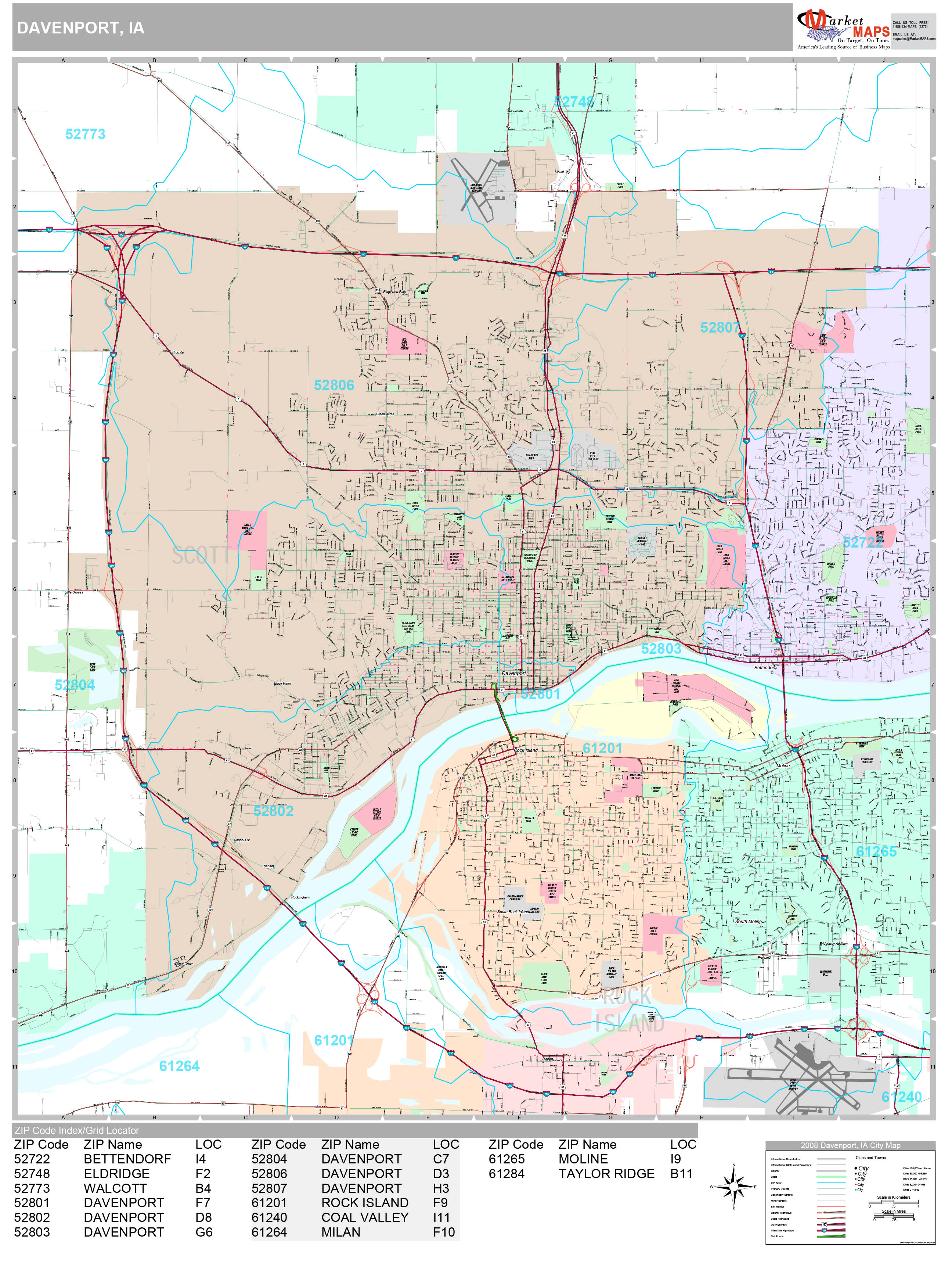 Davenport Iowa Wall Map (Premium Style) by MarketMAPS - MapSales Davenport Iowa Wall Map (Premium Style) by MarketMAPS - MapSales