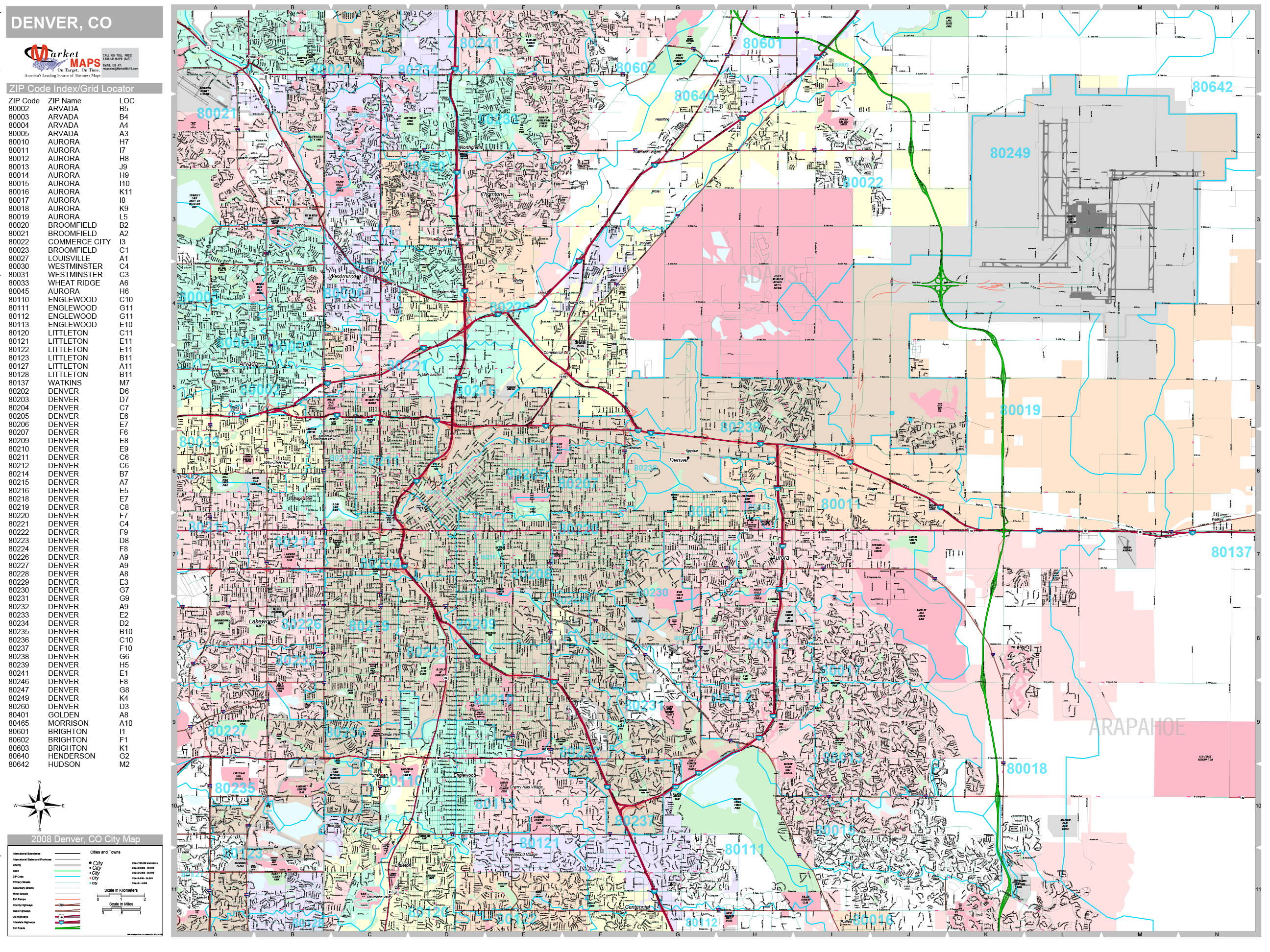 Denver Colorado Wall Map (Premium Style) by MarketMAPS - MapSales