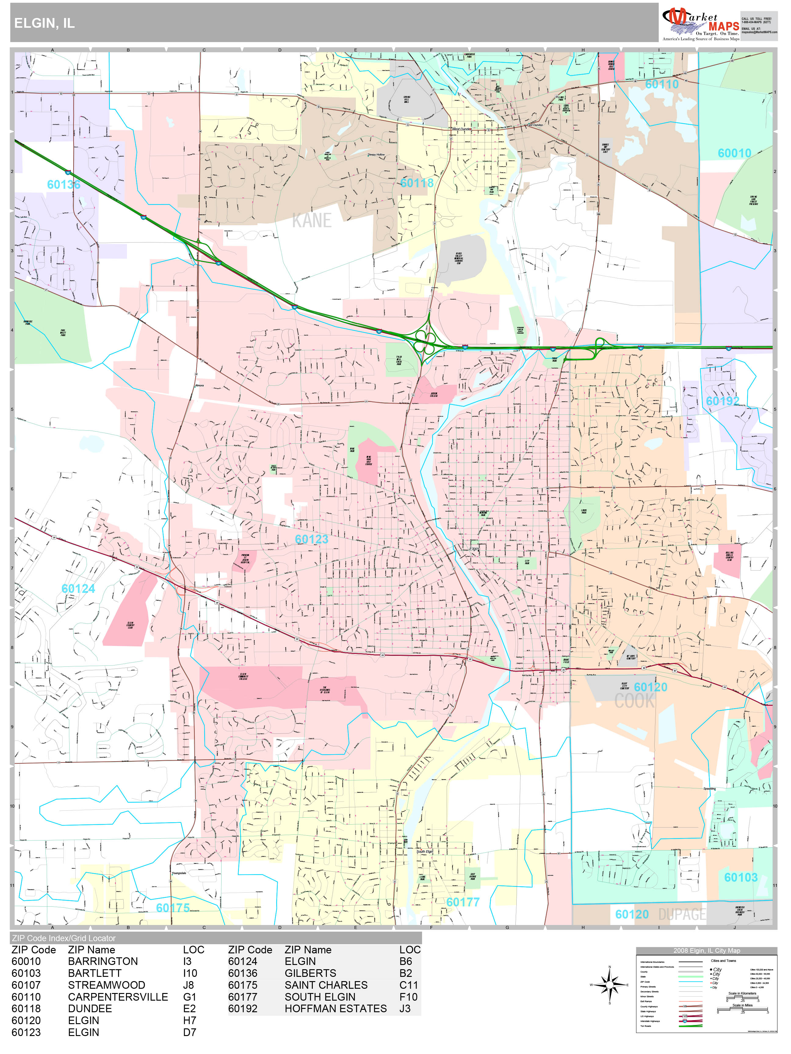 Elgin Illinois Wall Map (Premium Style) by MarketMAPS - MapSales.com