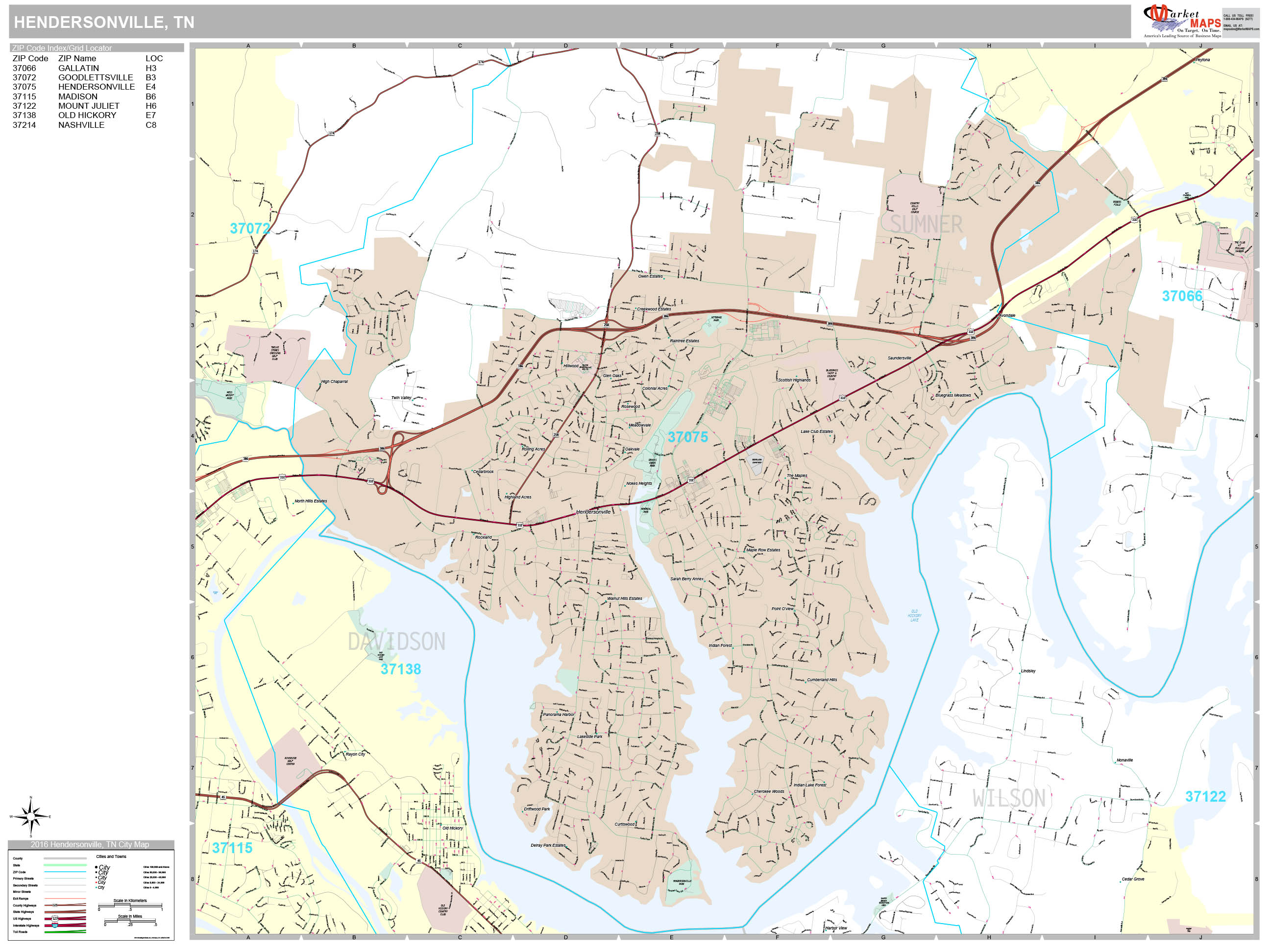 Hendersonville Tennessee Wall Map Premium Style By Marketmaps
