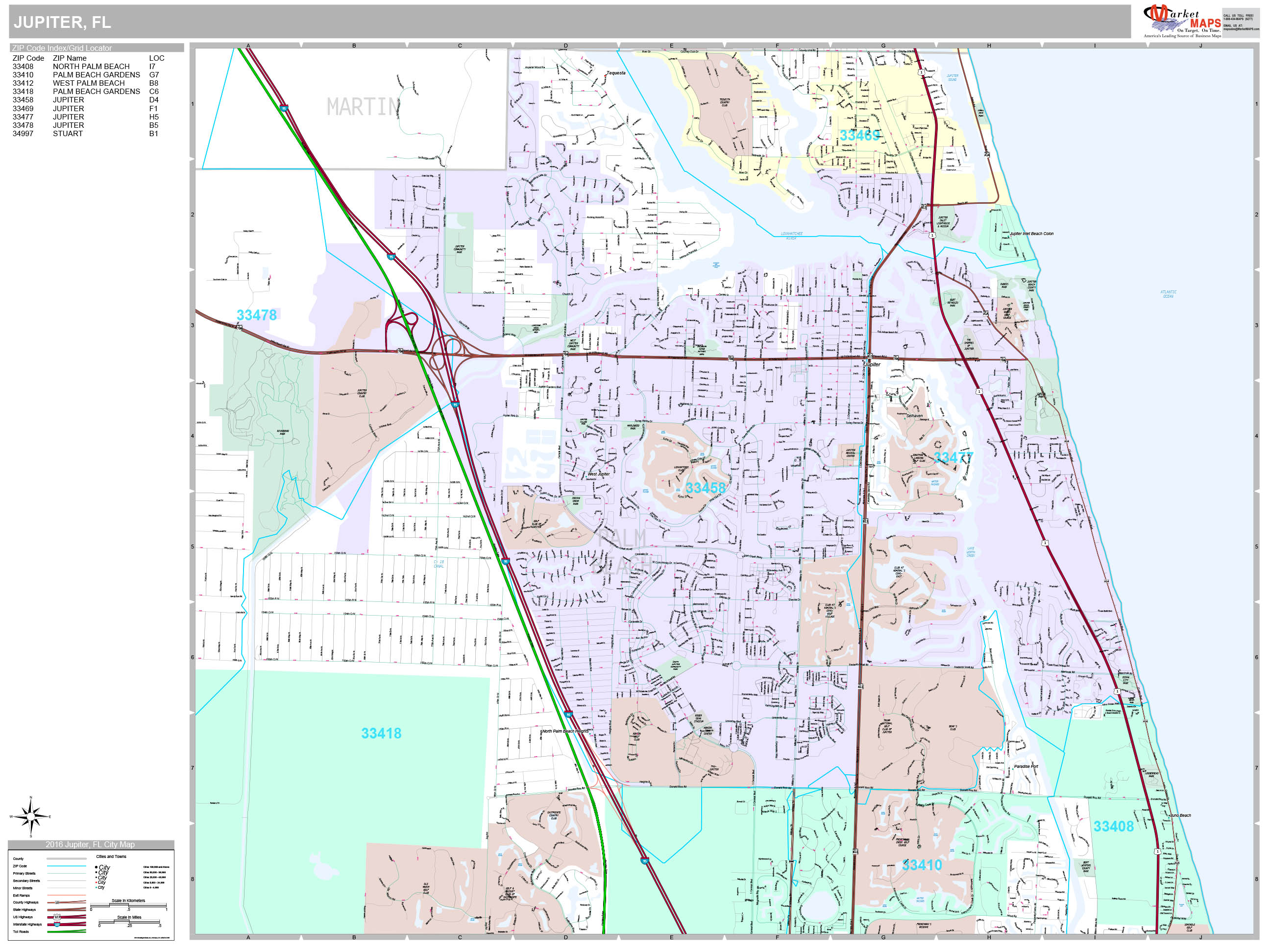 Jupiter Florida Wall Map (Premium Style) by MarketMAPS - MapSales.com