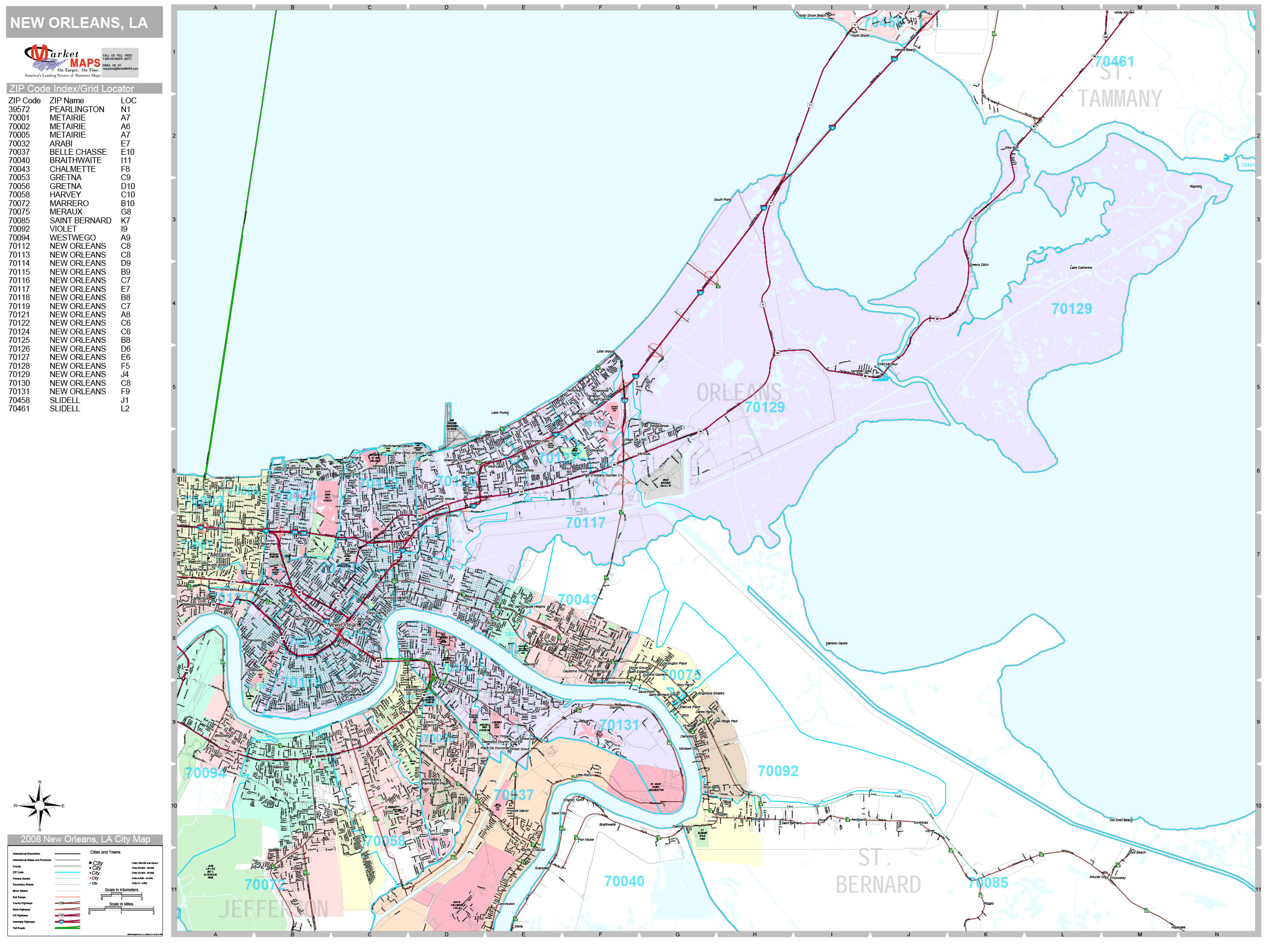 New Orleans Louisiana Wall Map (Premium Style) by MarketMAPS