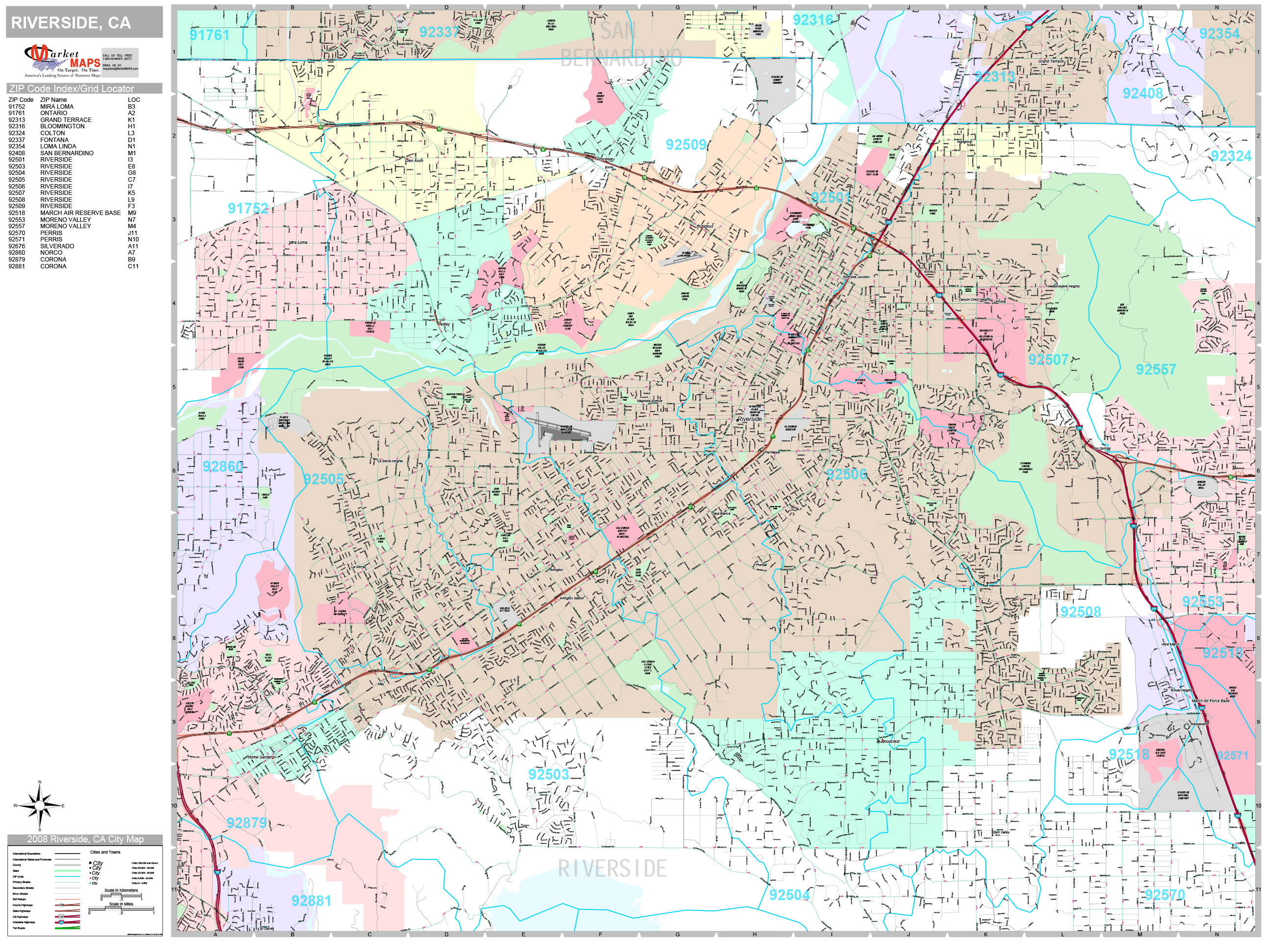 Riverside California Wall Map (Premium Style) by MarketMAPS - MapSales.com