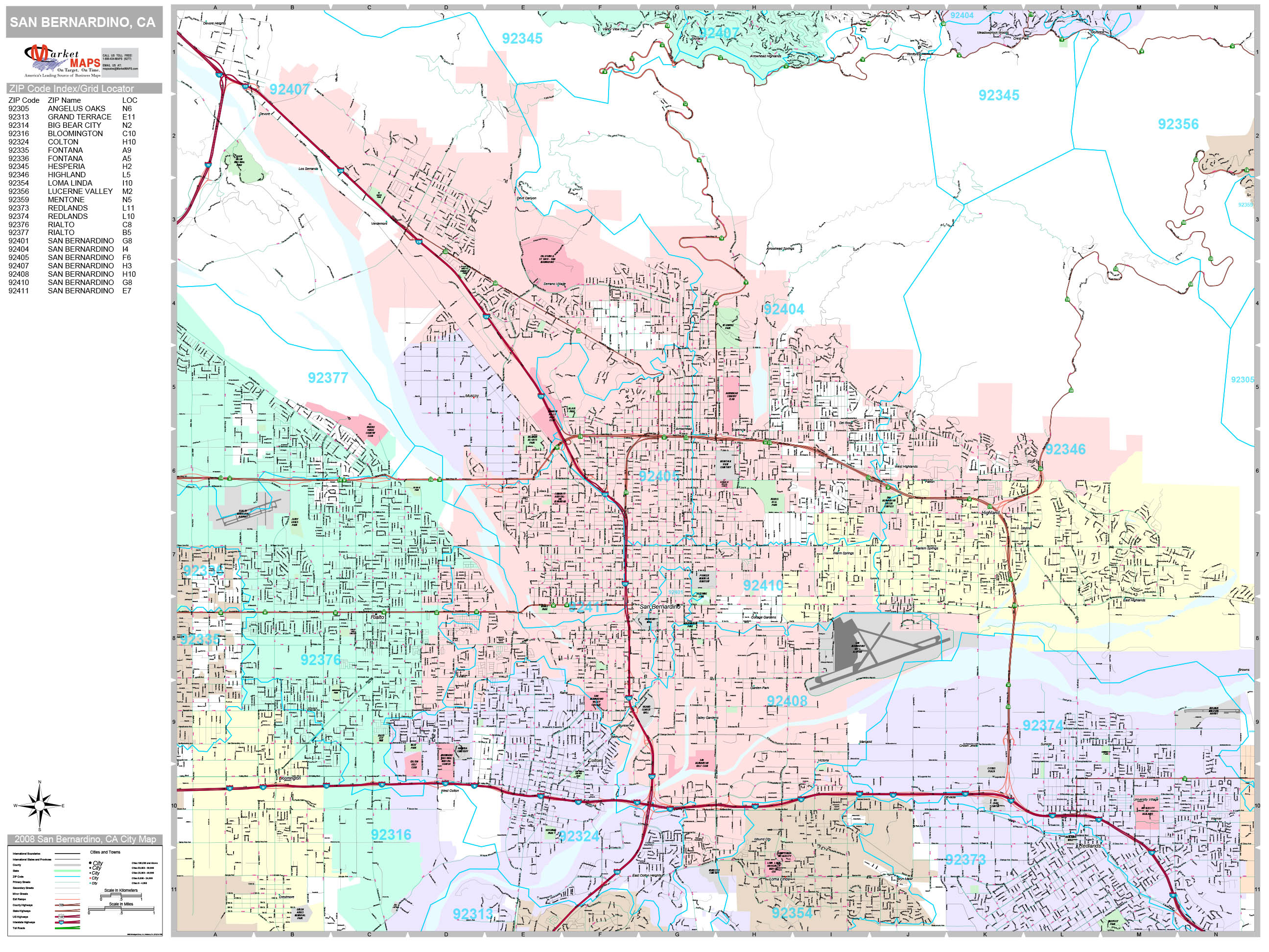 San Bernardino California Wall Map (Premium Style) by MarketMAPS