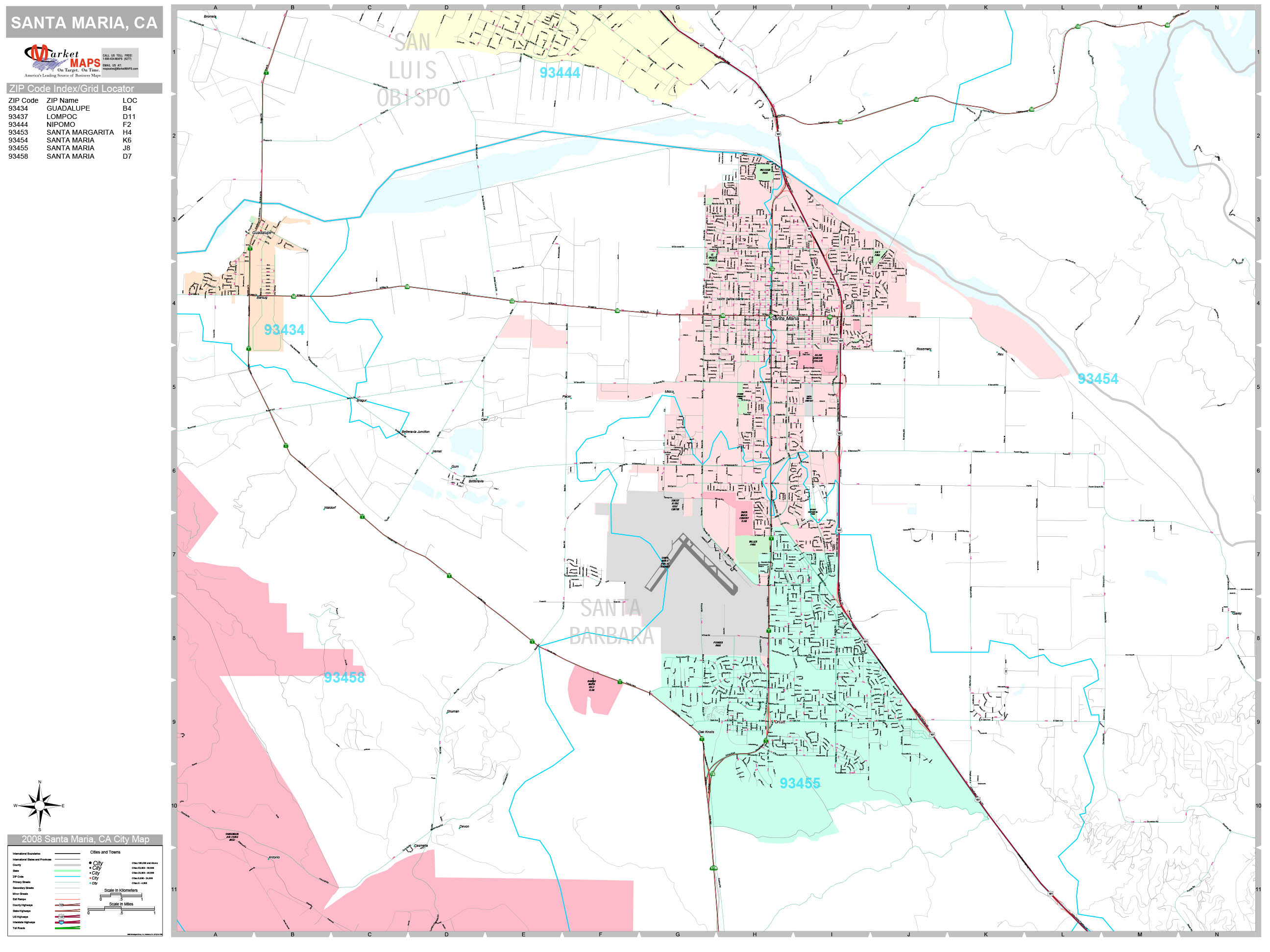 Santa Maria California Wall Map (Premium Style) by MarketMAPS