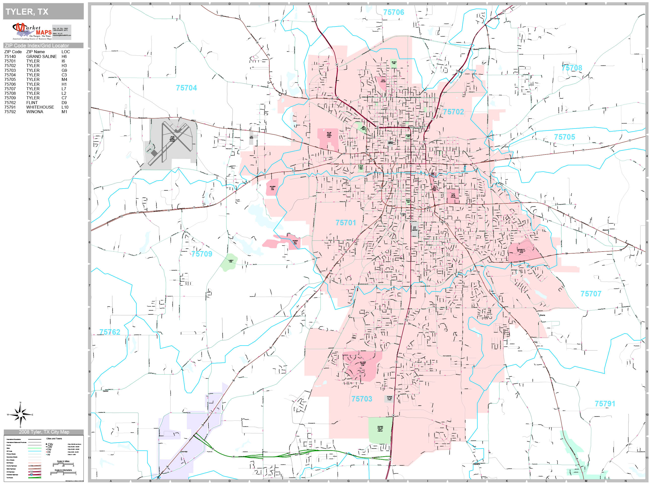 Tyler Texas Wall Map Premium Style By MarketMAPS MapSales
