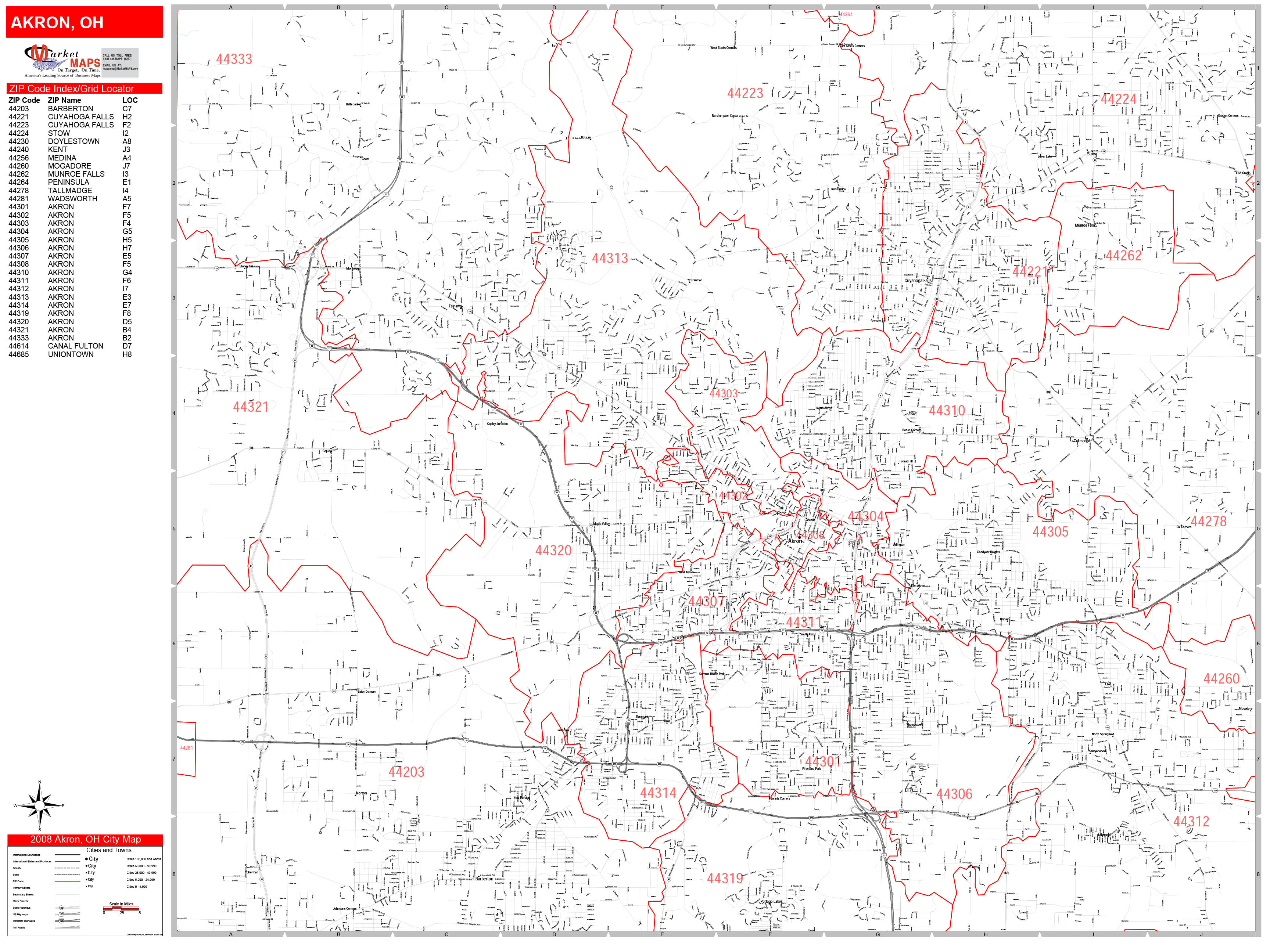 Akron Ohio Zip Code Wall Map Red Line Style By MarketMAPS MapSales Akron Ohio Zip Code Wall Map Red Line Style By MarketMAPS MapSales