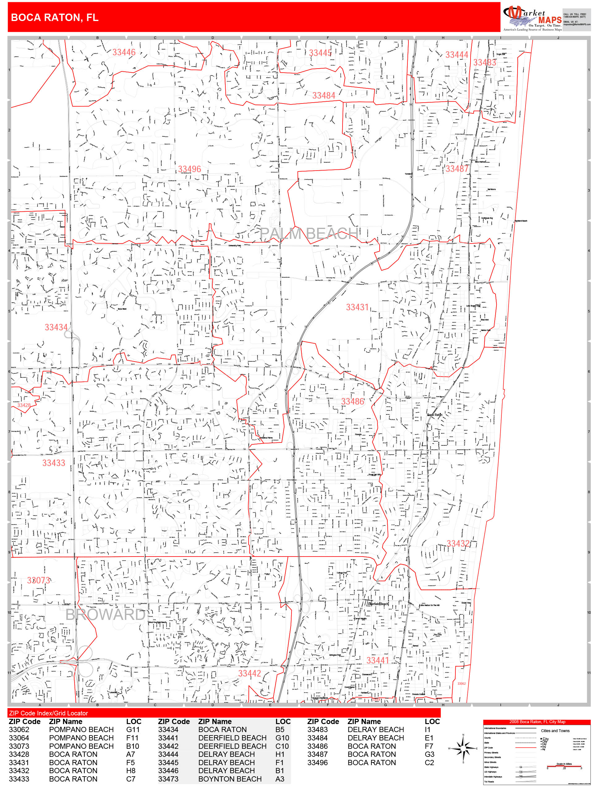 Boca Raton Florida Zip Code Wall Map (Red Line Style) by MarketMAPS ... Boca Raton Florida Zip Code Wall Map (Red Line Style) by MarketMAPS ...