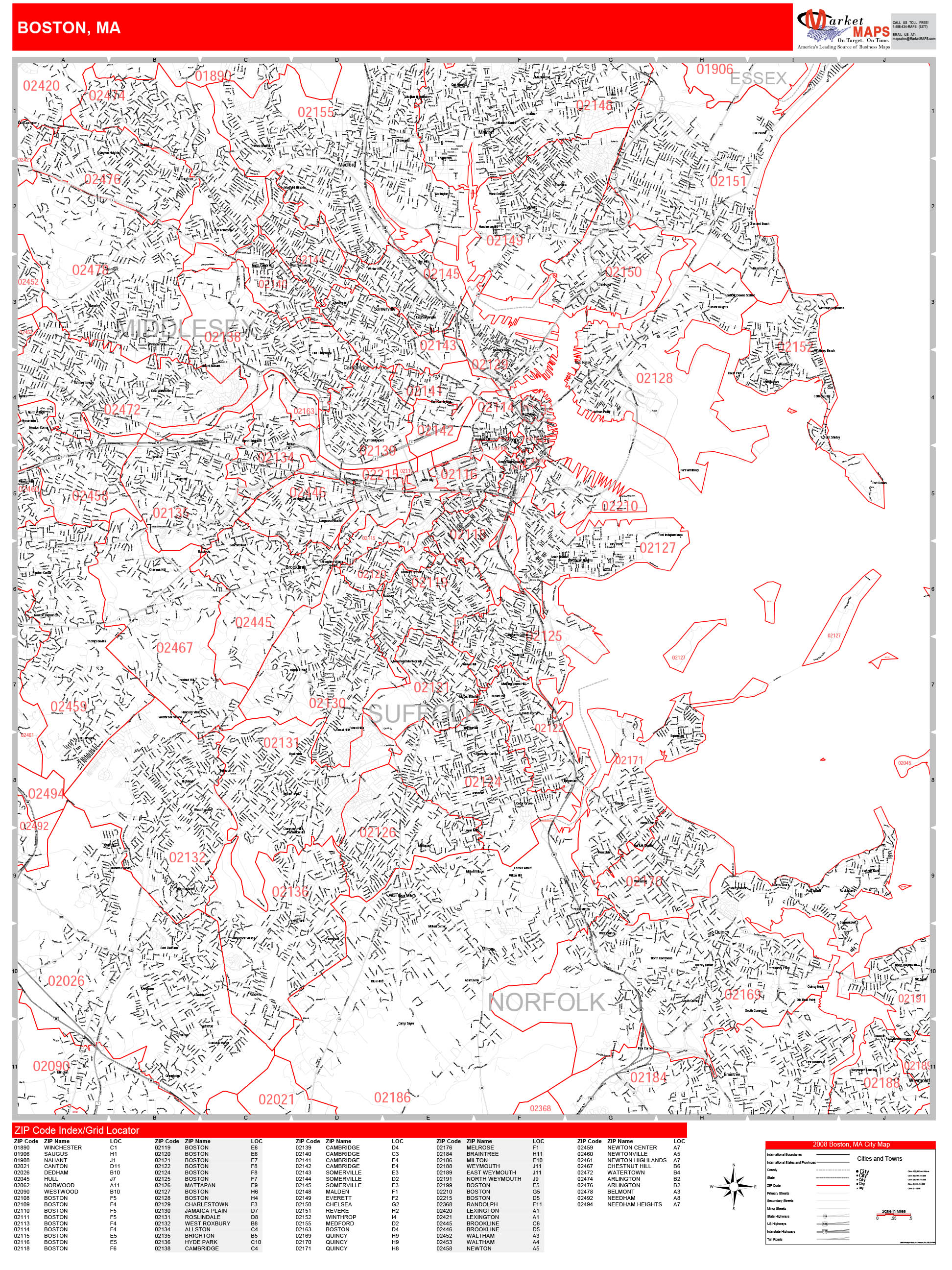 Boston Massachusetts Zip Code Wall Map Red Line Style By MarketMAPS Boston Massachusetts Zip Code Wall Map Red Line Style By MarketMAPS