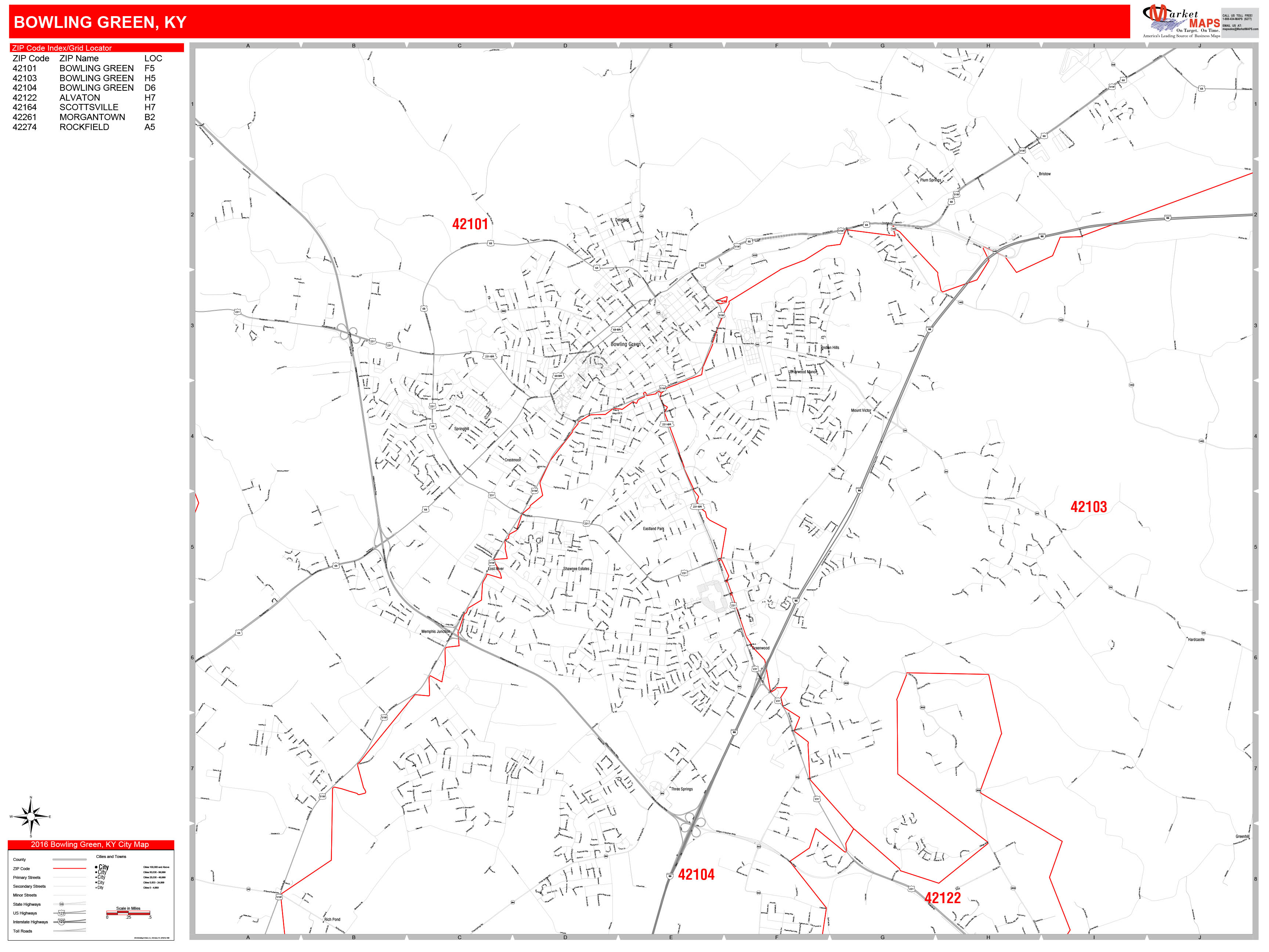 Bowling Green Kentucky Zip Code Wall Map Red Line Style By MarketMAPS Bowling Green Kentucky Zip Code Wall Map Red Line Style By MarketMAPS