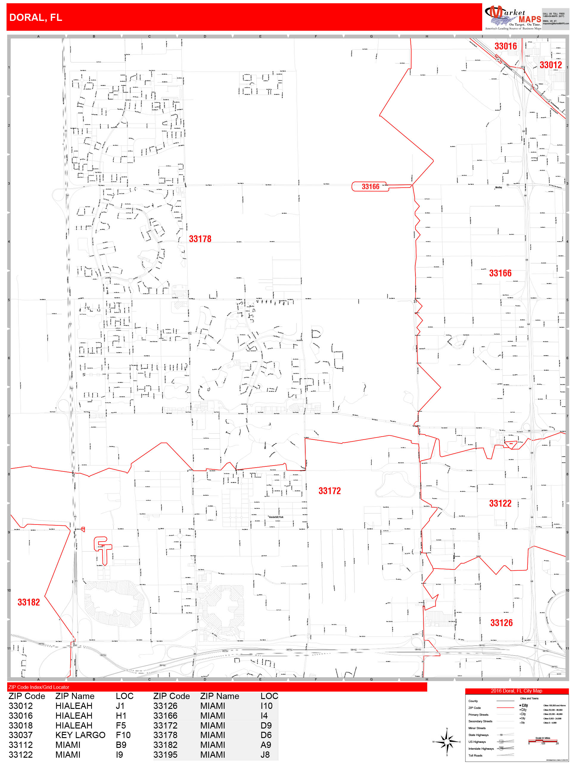 Doral Florida Zip Code Wall Map (Red Line Style) by MarketMAPS - MapSales