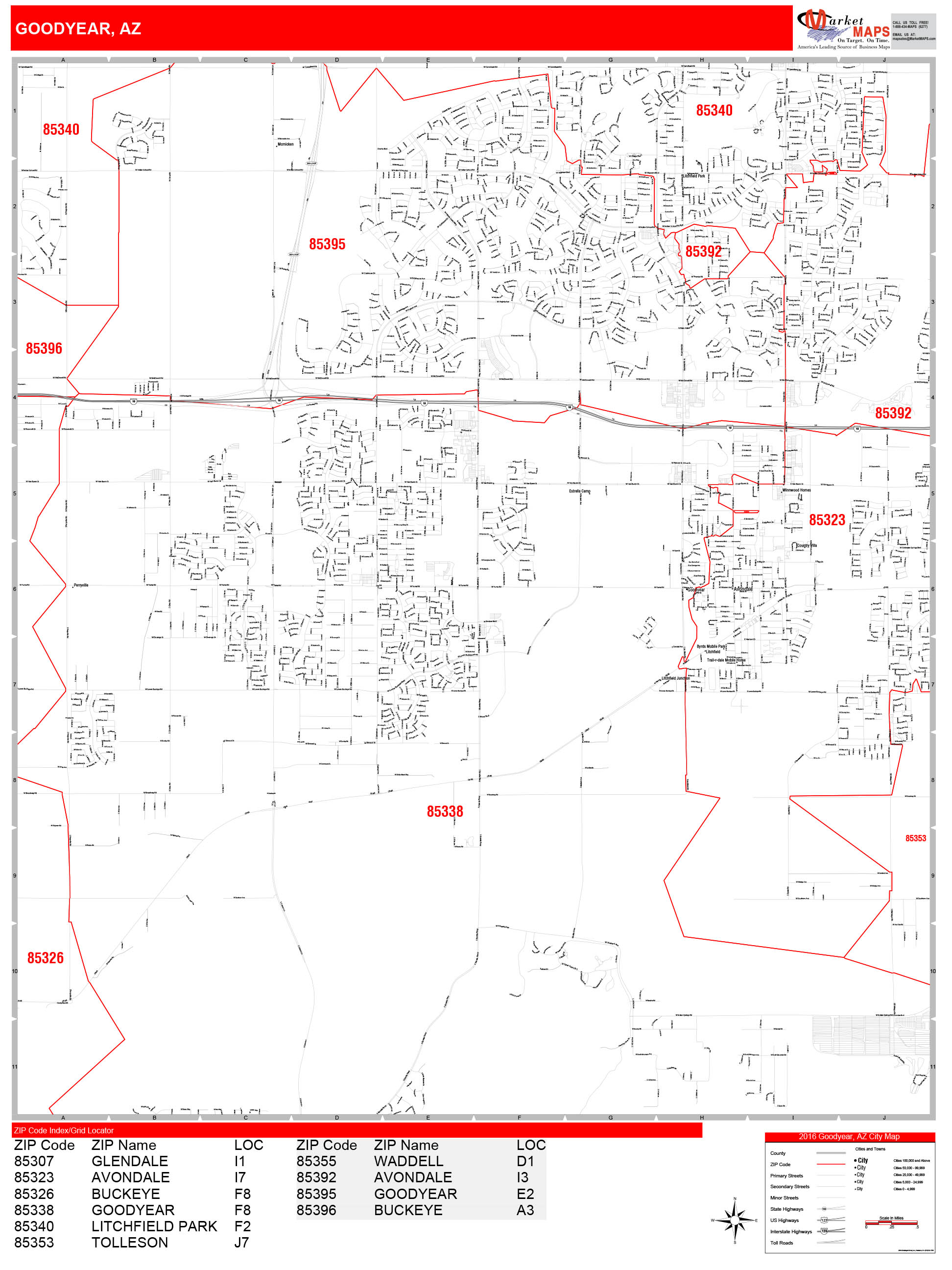 Goodyear Arizona Zip Code Wall Map (Red Line Style) by MarketMAPS ...