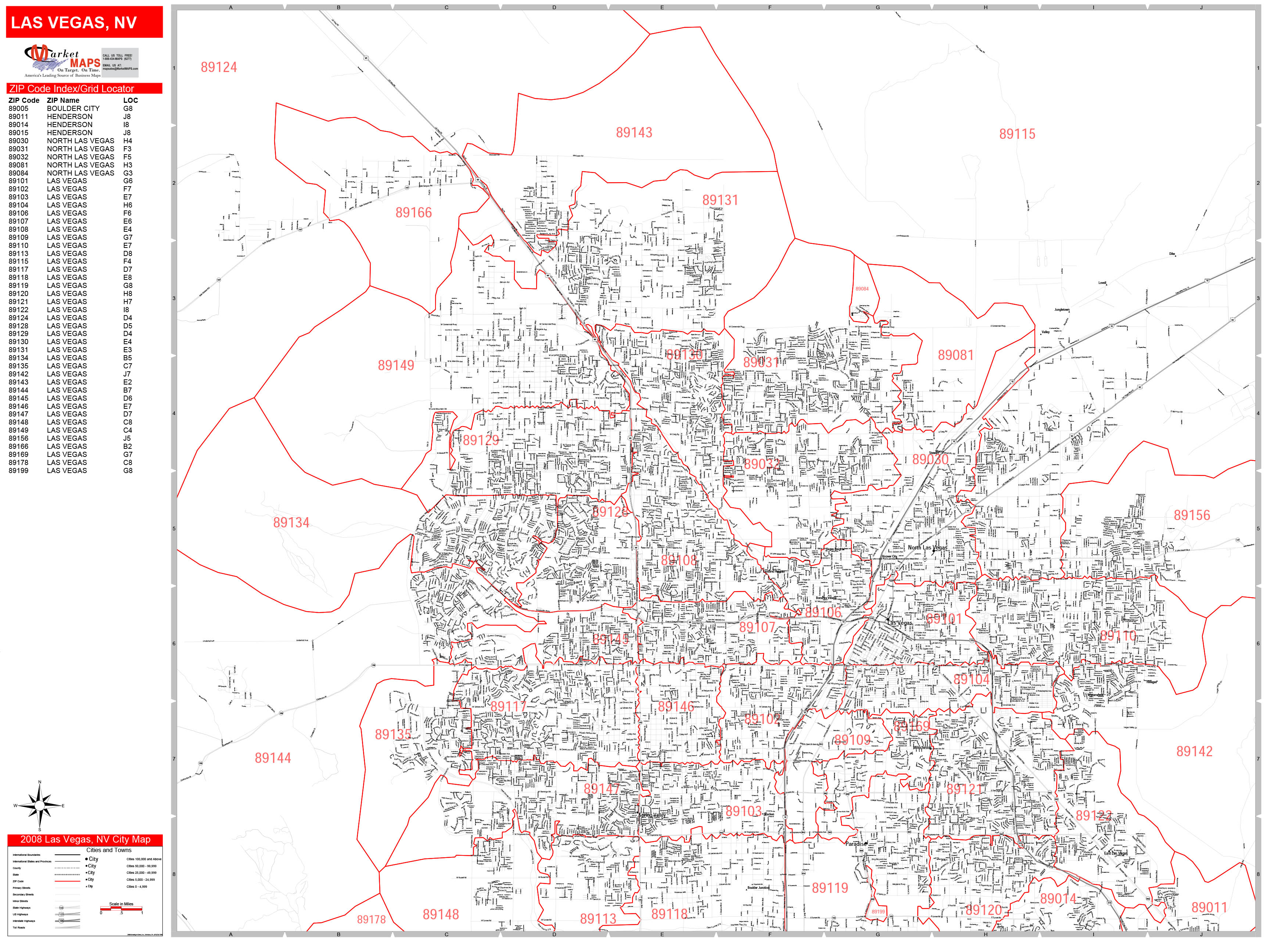 Las Vegas Nevada Zip Code Wall Map (Red Line Style) by MarketMAPS ...