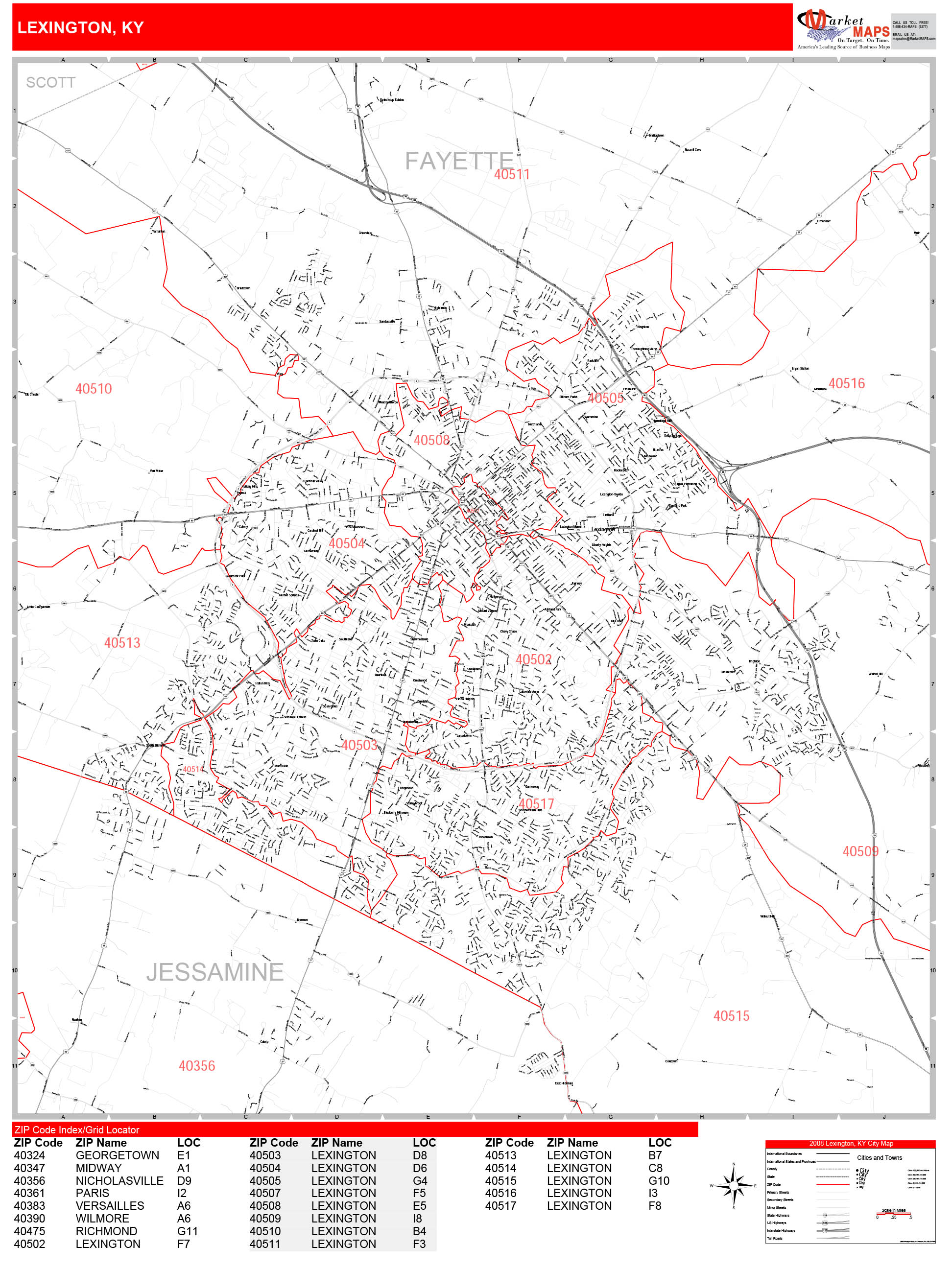 Lexington Kentucky Zip Code Wall Map Red Line Style By MarketMAPS Lexington Kentucky Zip Code Wall Map Red Line Style By MarketMAPS