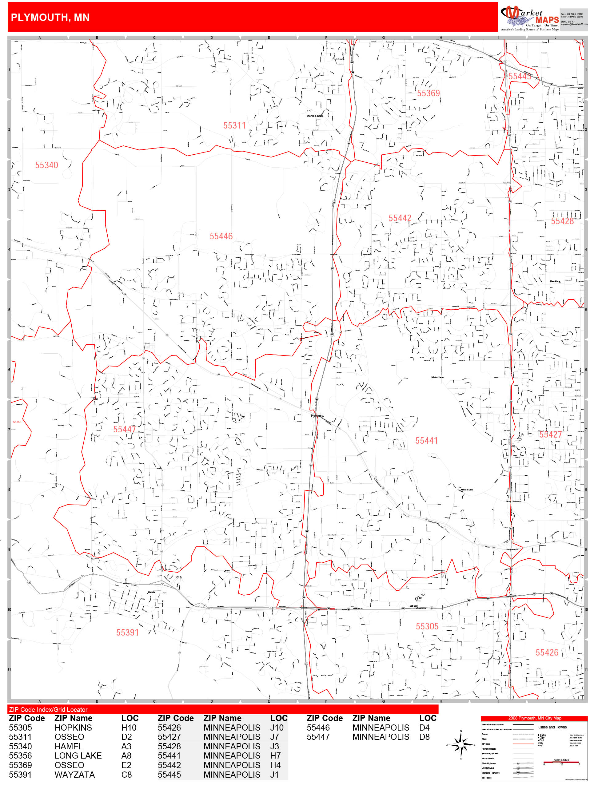 Plymouth Minnesota Zip Code Wall Map (Red Line Style) by MarketMAPS ...