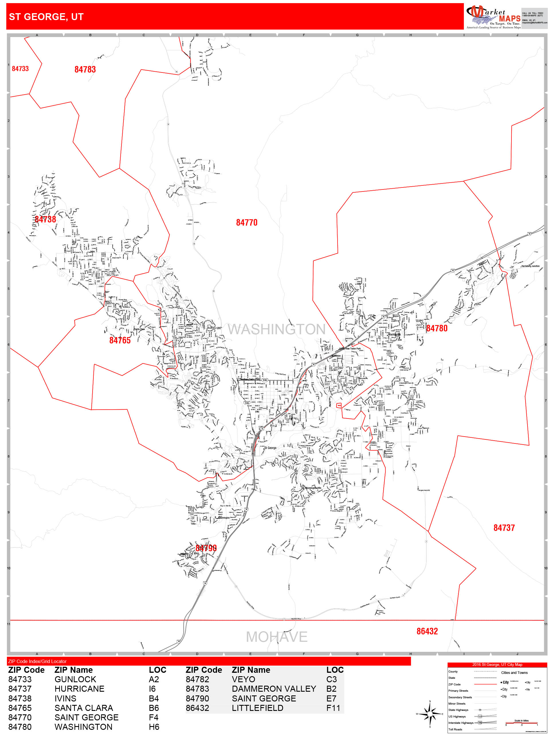 St George Utah Zip Code Wall Map Red Line Style By Marketmaps