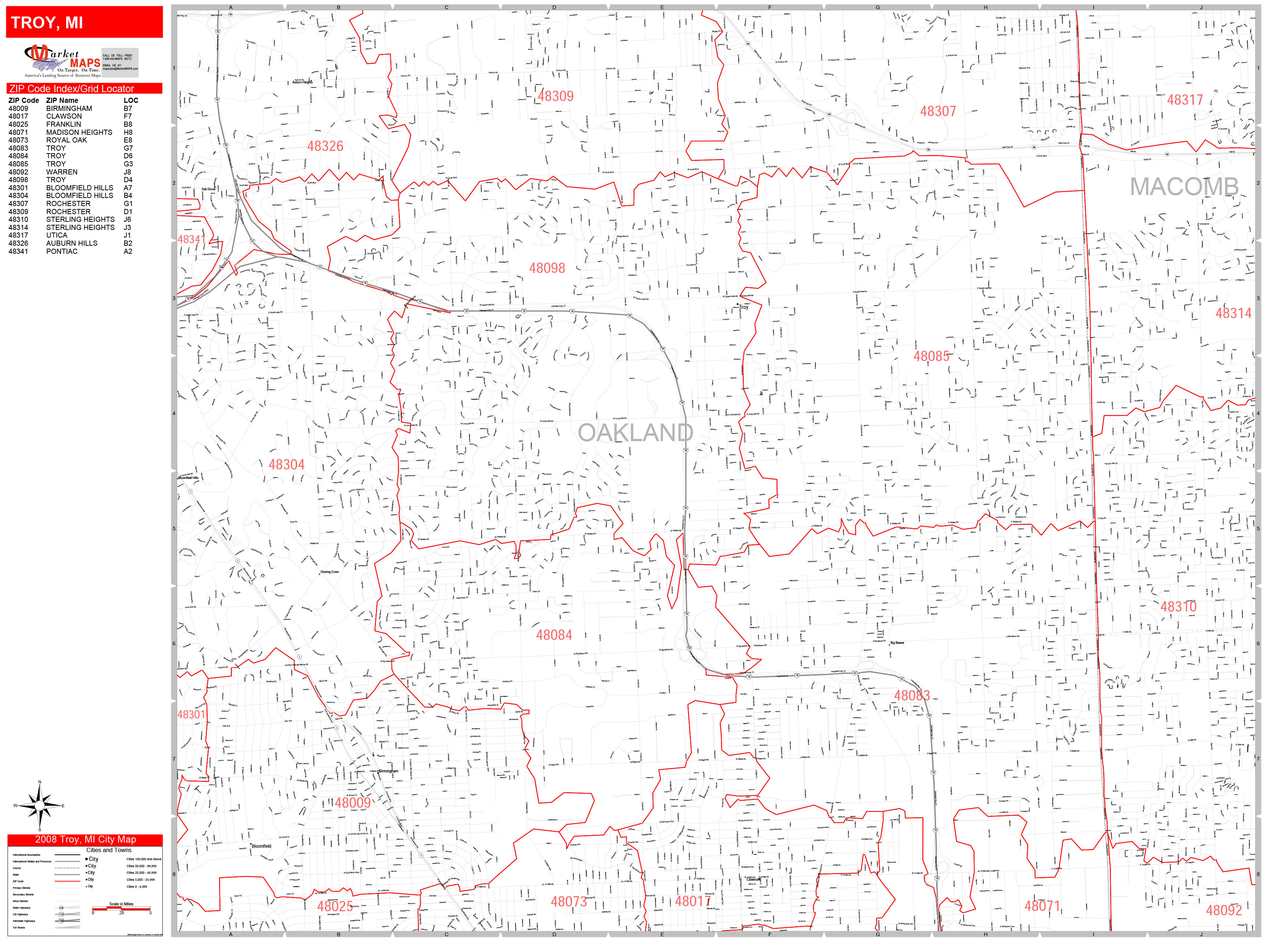 Troy Michigan Zip Code Wall Map Red Line Style By MarketMAPS MapSales Troy Michigan Zip Code Wall Map Red Line Style By MarketMAPS MapSales