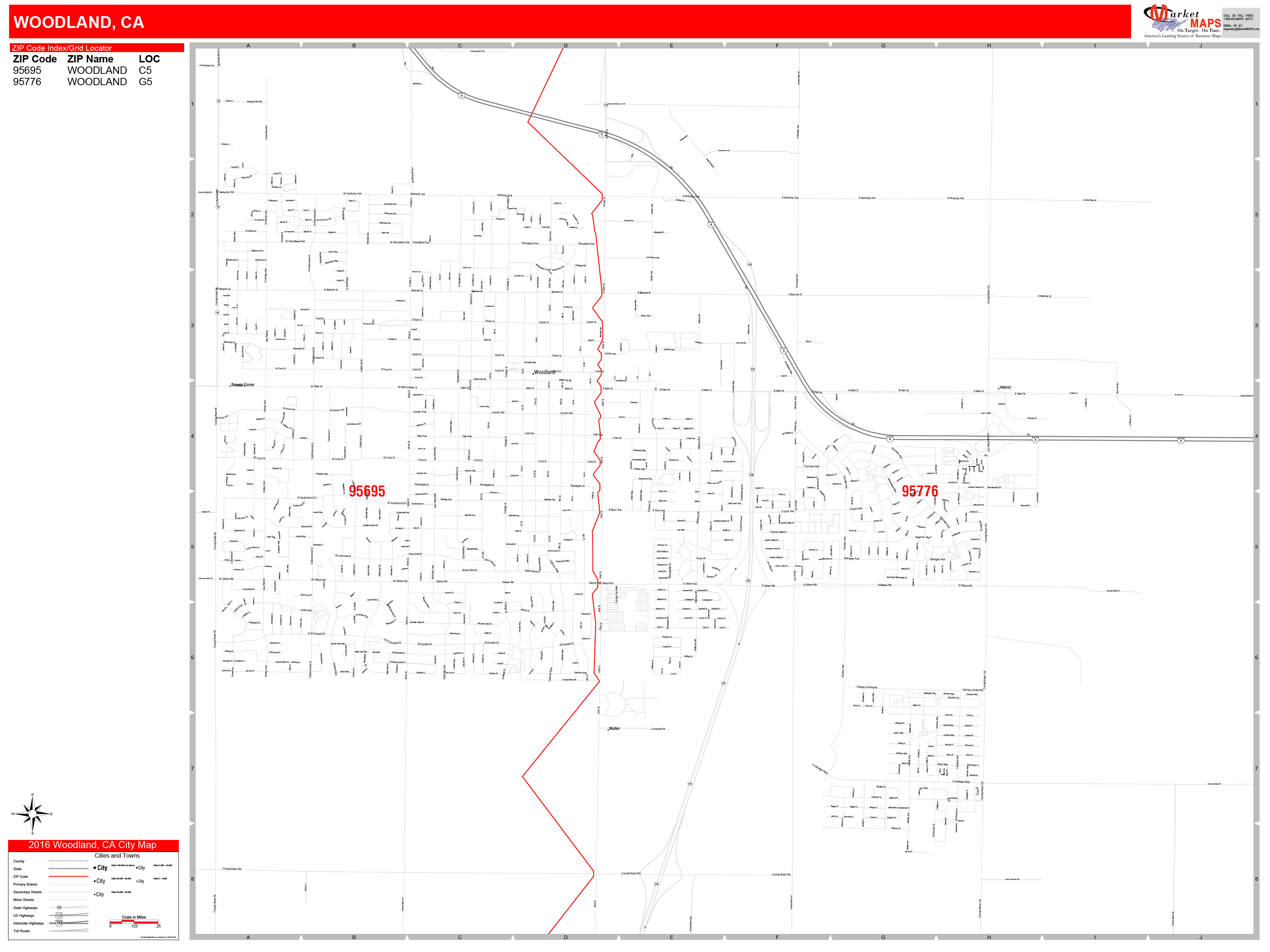 Woodland California Zip Code Wall Map (Red Line Style) by MarketMAPS ...