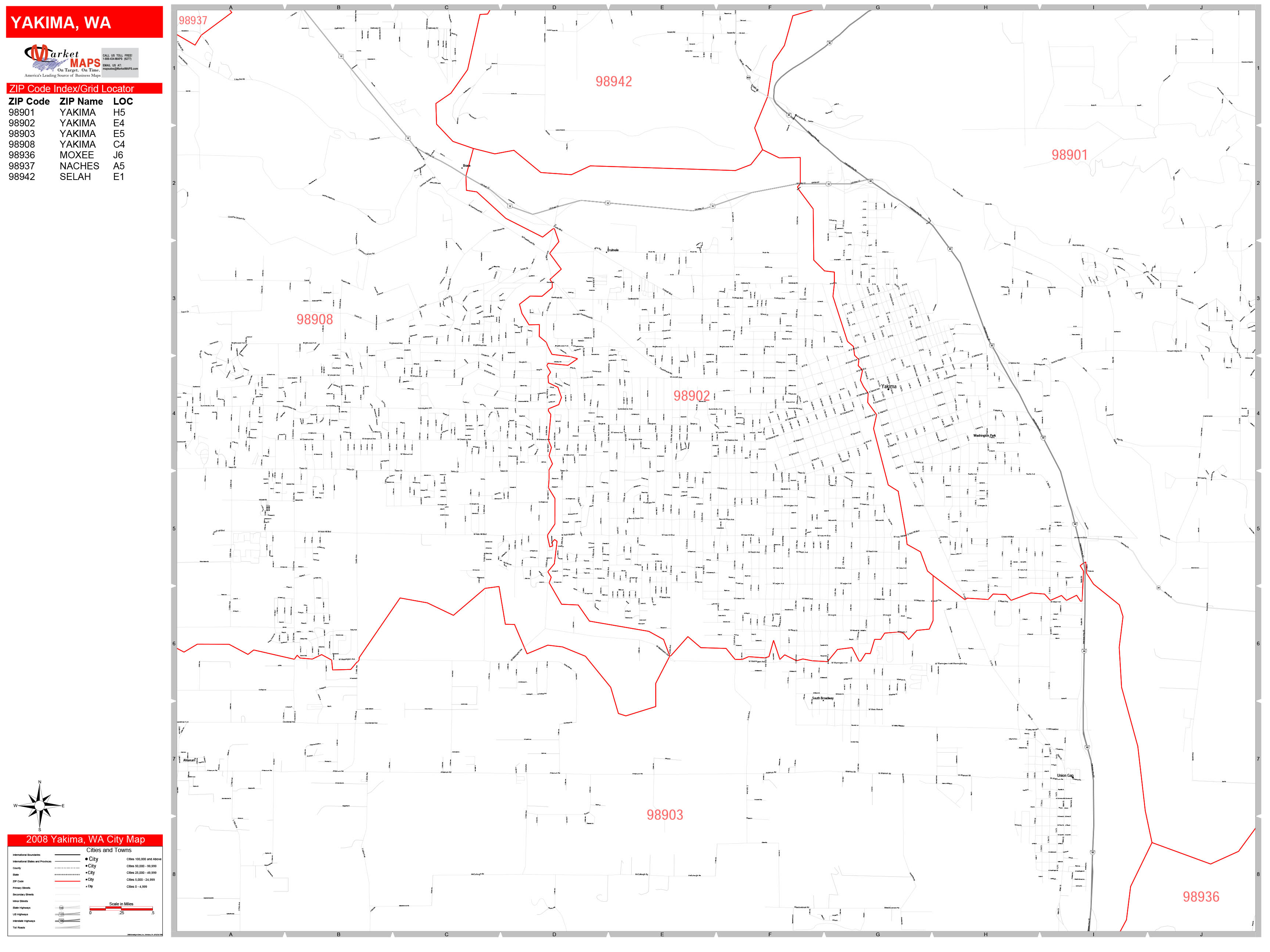 Yakima Washington Zip Code Wall Map (Red Line Style) by MarketMAPS ...