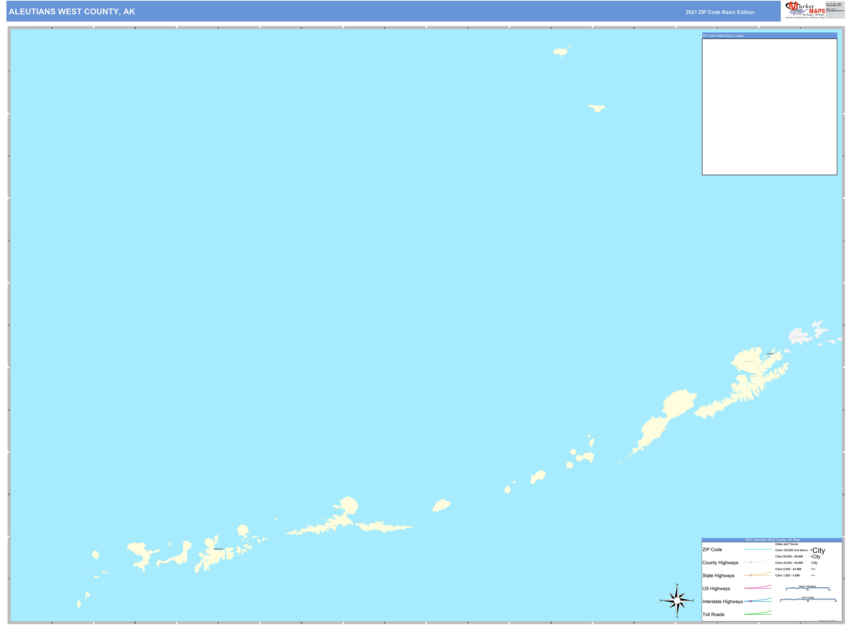 Aleutians West County, AK Zip Code Wall Map Basic Style by MarketMAPS ...