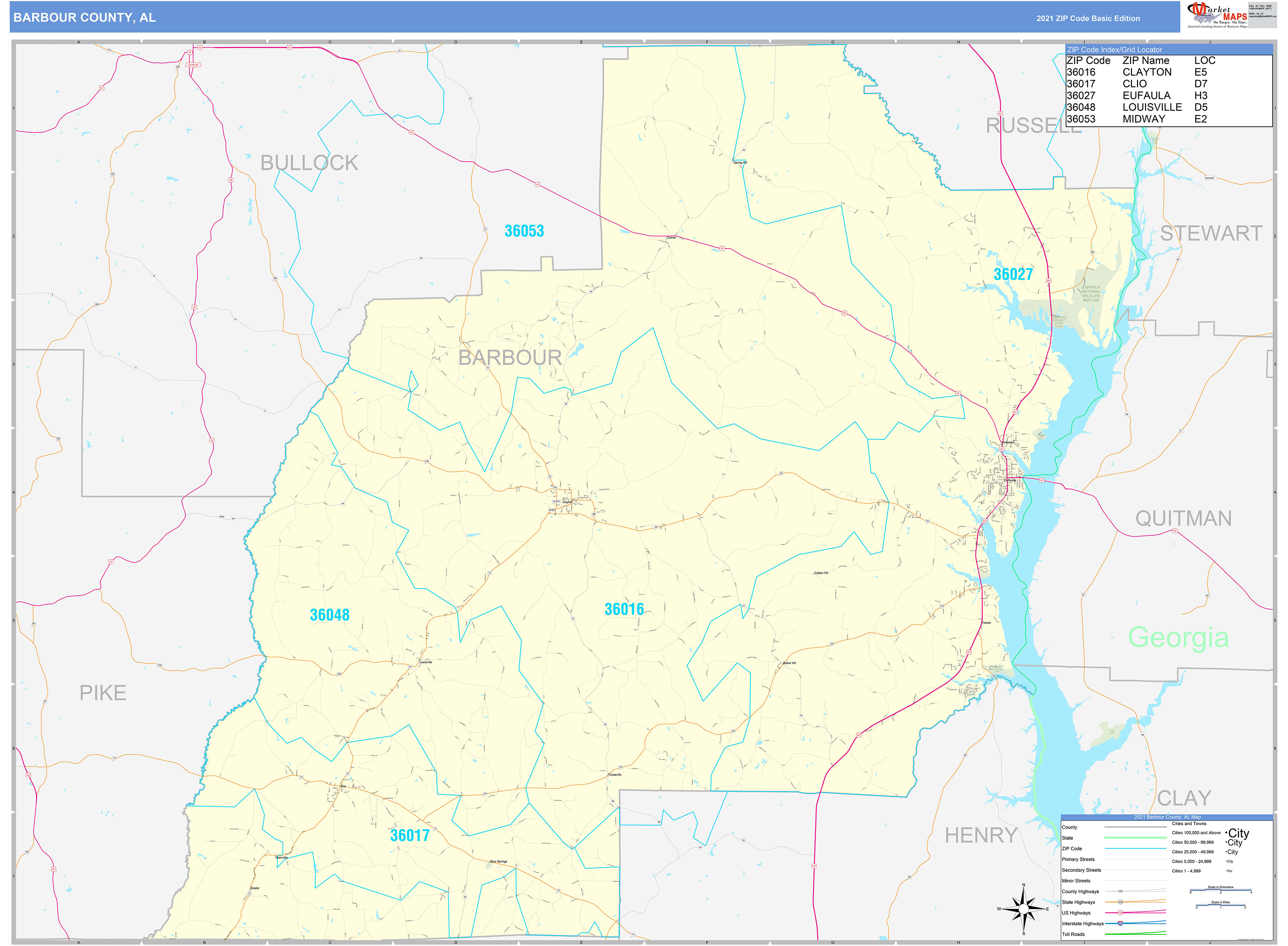 Barbour County, AL Zip Code Wall Map Basic Style by MarketMAPS - MapSales Barbour County, AL Zip Code Wall Map Basic Style by MarketMAPS - MapSales