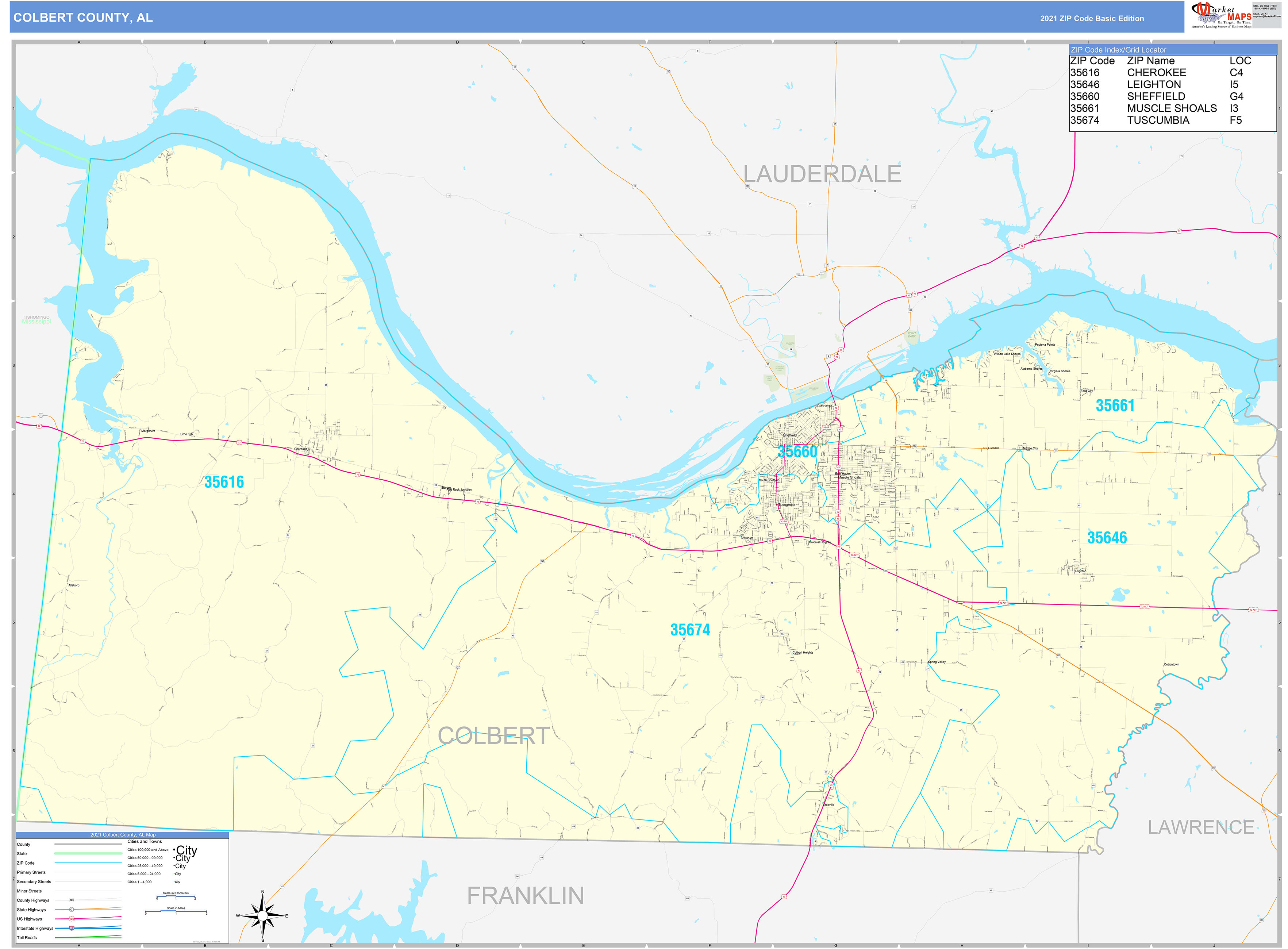 Colbert County, AL Zip Code Wall Map Basic Style by MarketMAPS - MapSales Colbert County, AL Zip Code Wall Map Basic Style by MarketMAPS - MapSales