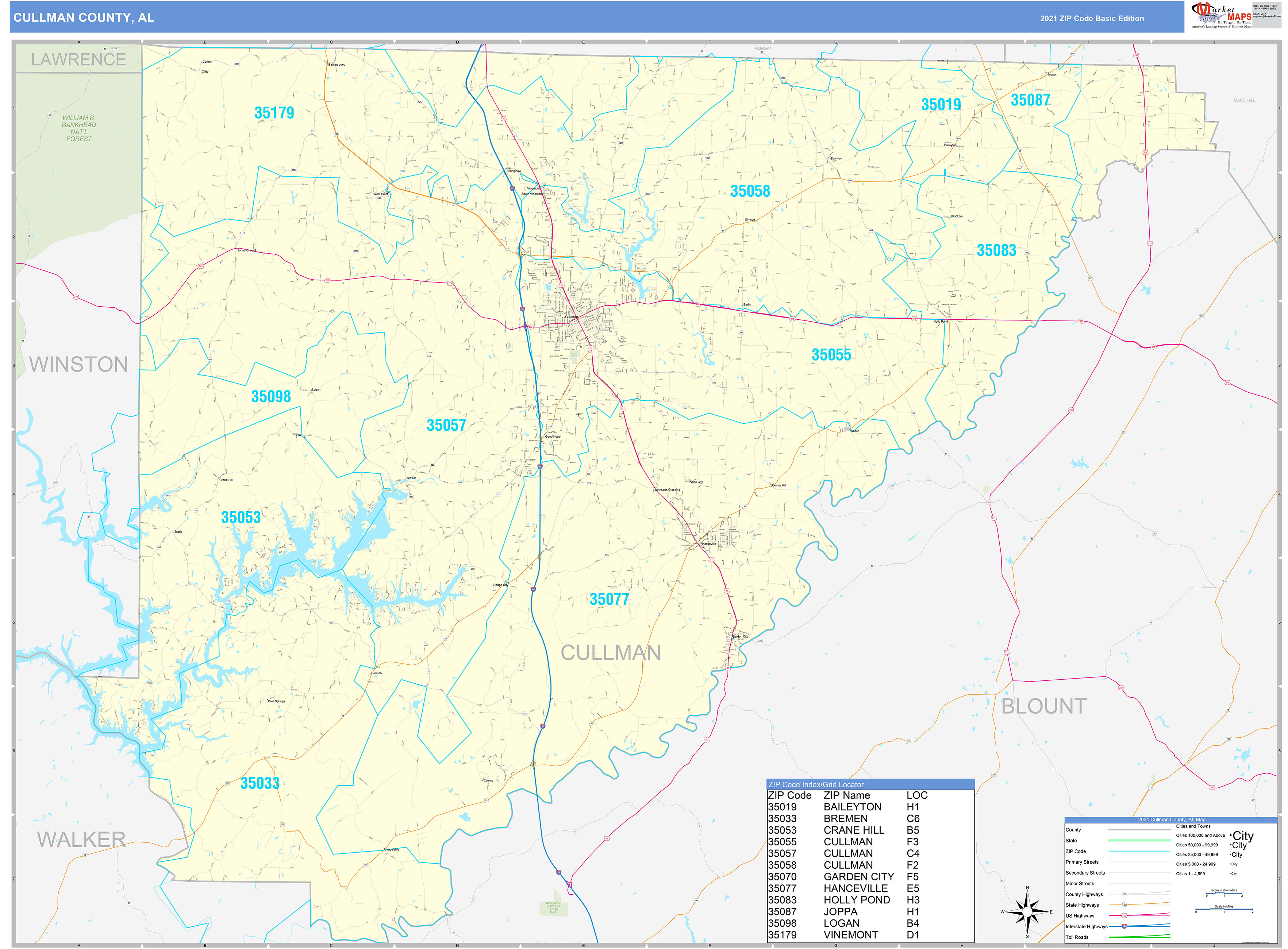 Cullman County, AL Zip Code Wall Map Basic Style by MarketMAPS - MapSales Cullman County, AL Zip Code Wall Map Basic Style by MarketMAPS - MapSales
