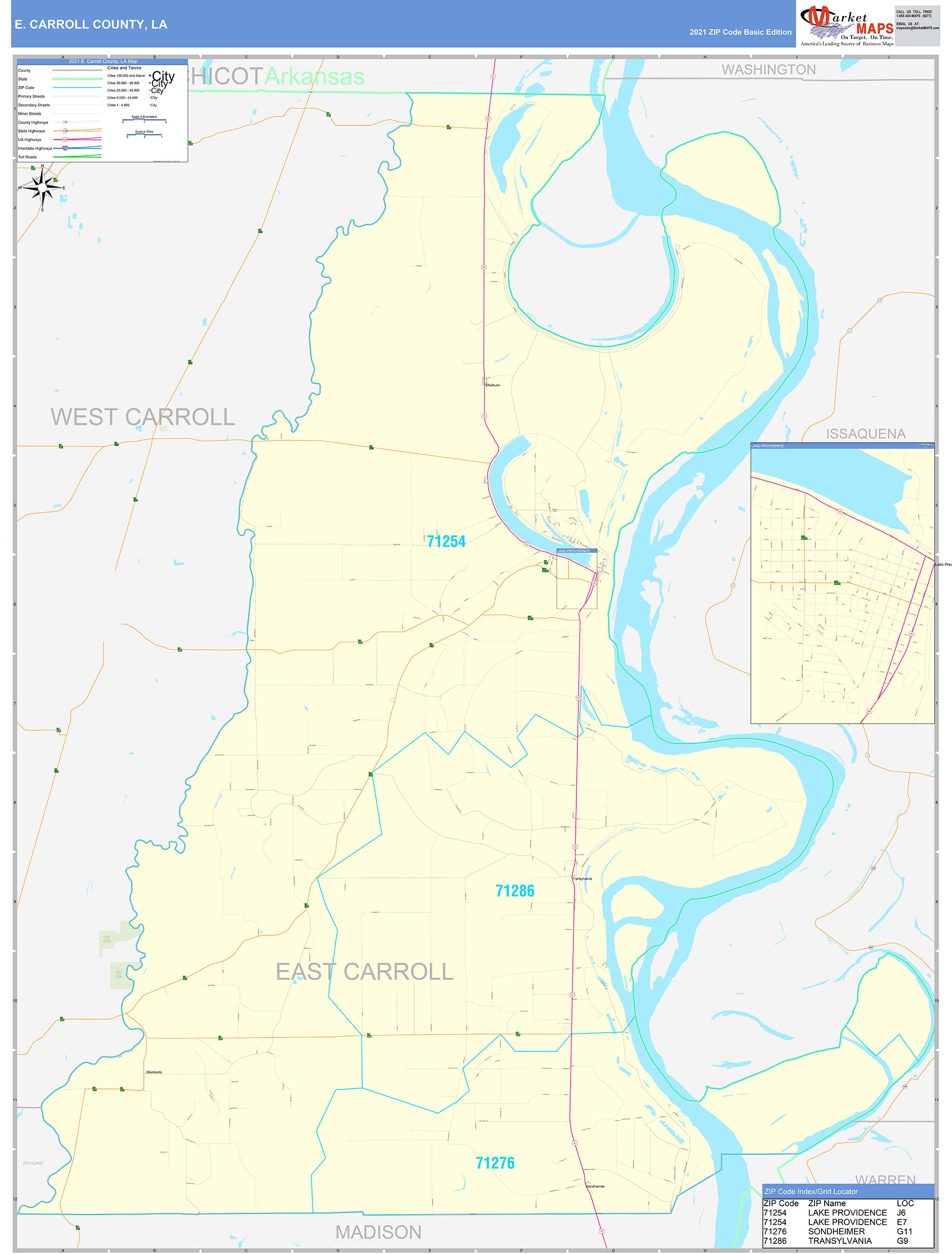 E. Carroll County, LA Zip Code Wall Map Basic Style by MarketMAPS