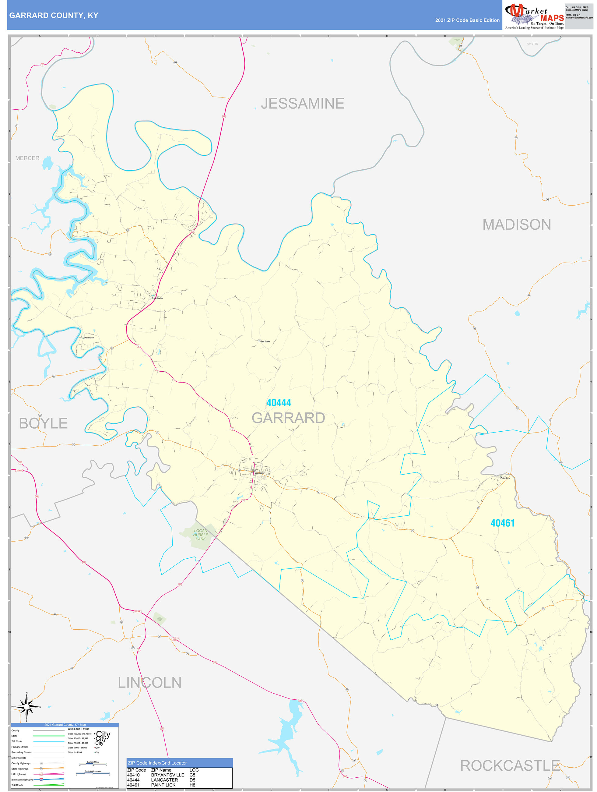 Garrard County, KY Zip Code Wall Map Basic Style by MarketMAPS - MapSales