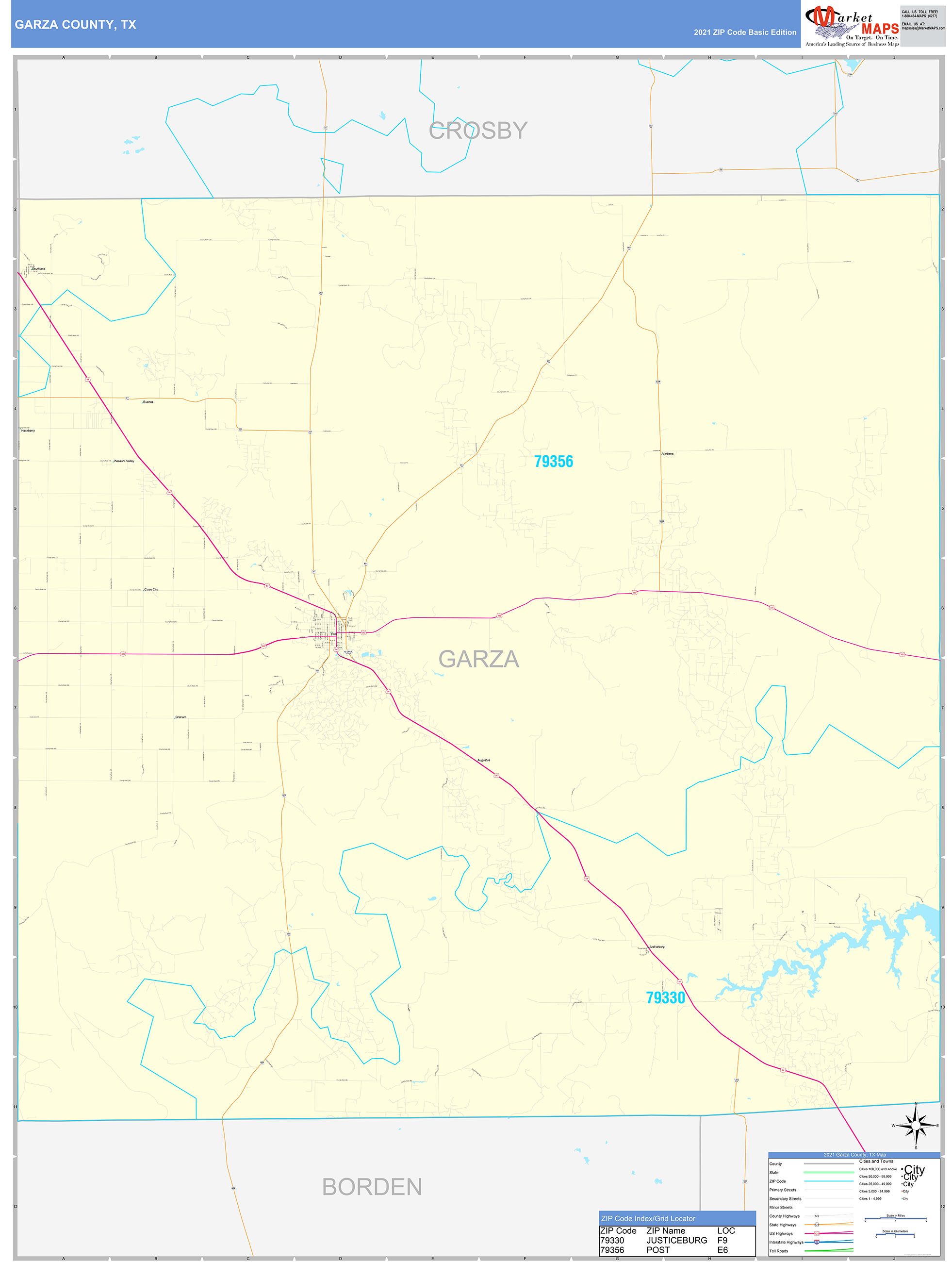 Garza County, TX Zip Code Wall Map Basic Style by MarketMAPS - MapSales