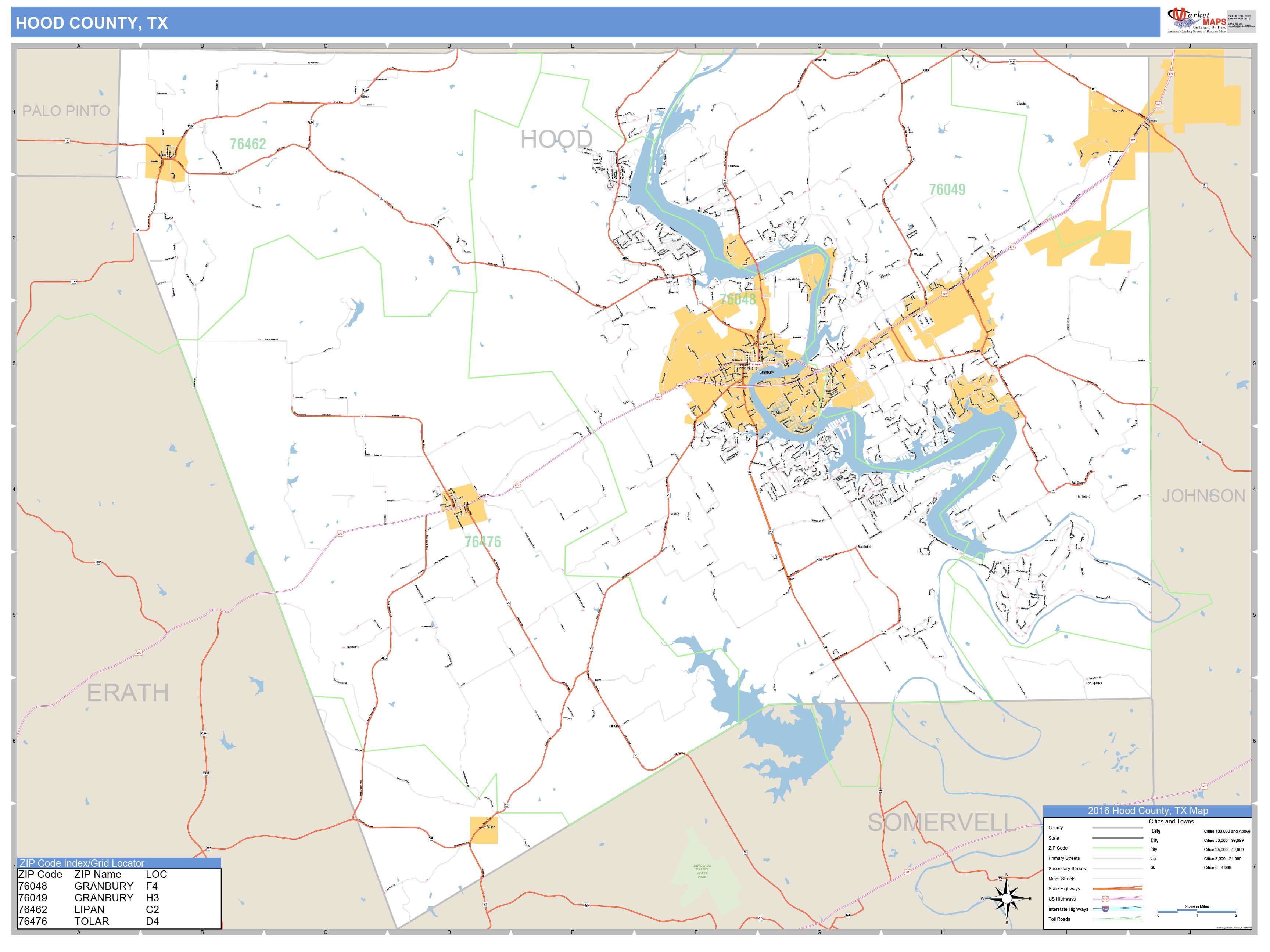 Hood County Tx Zip Code Wall Map Basic Style By Marketmaps
